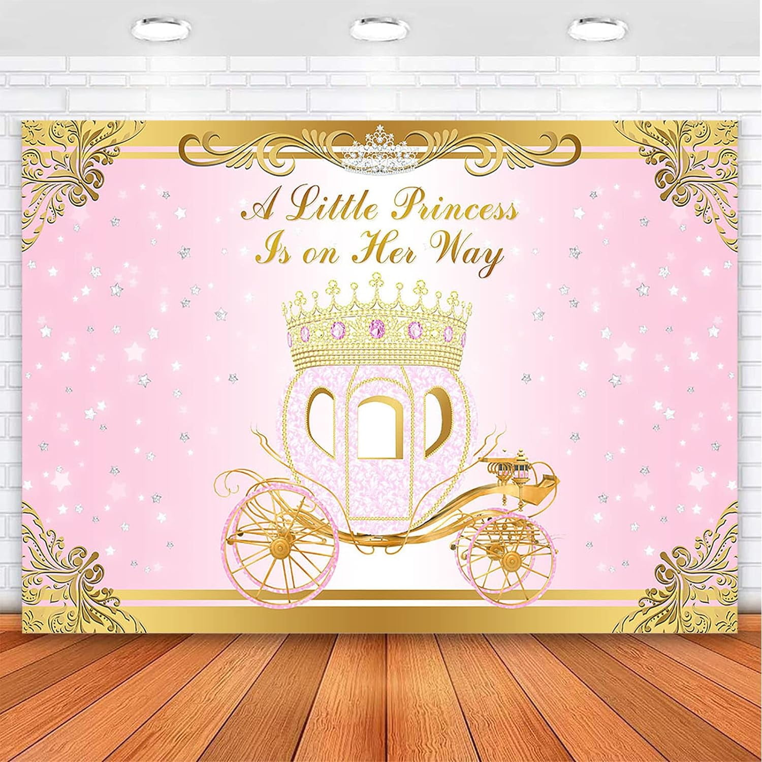 Little Princess Baby Shower Backdrop Pink Princess Carriage Gold Crown ...