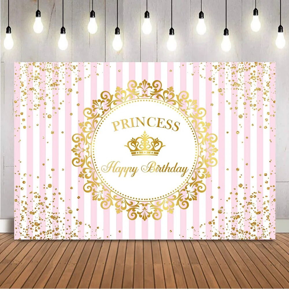 Little Princess Backdrop Customize Happy Birthday Photo Background Gold ...