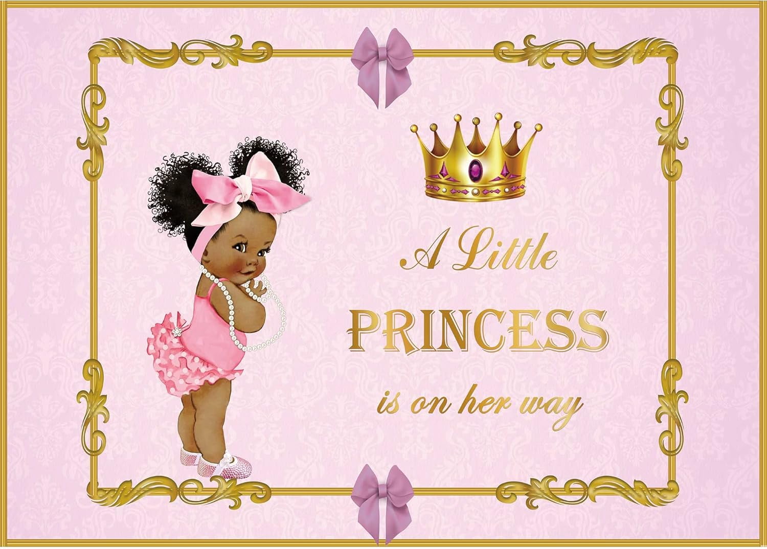 Little Princess Black Baby Shower Pink Backdrop Little Girl Baby Shower ...