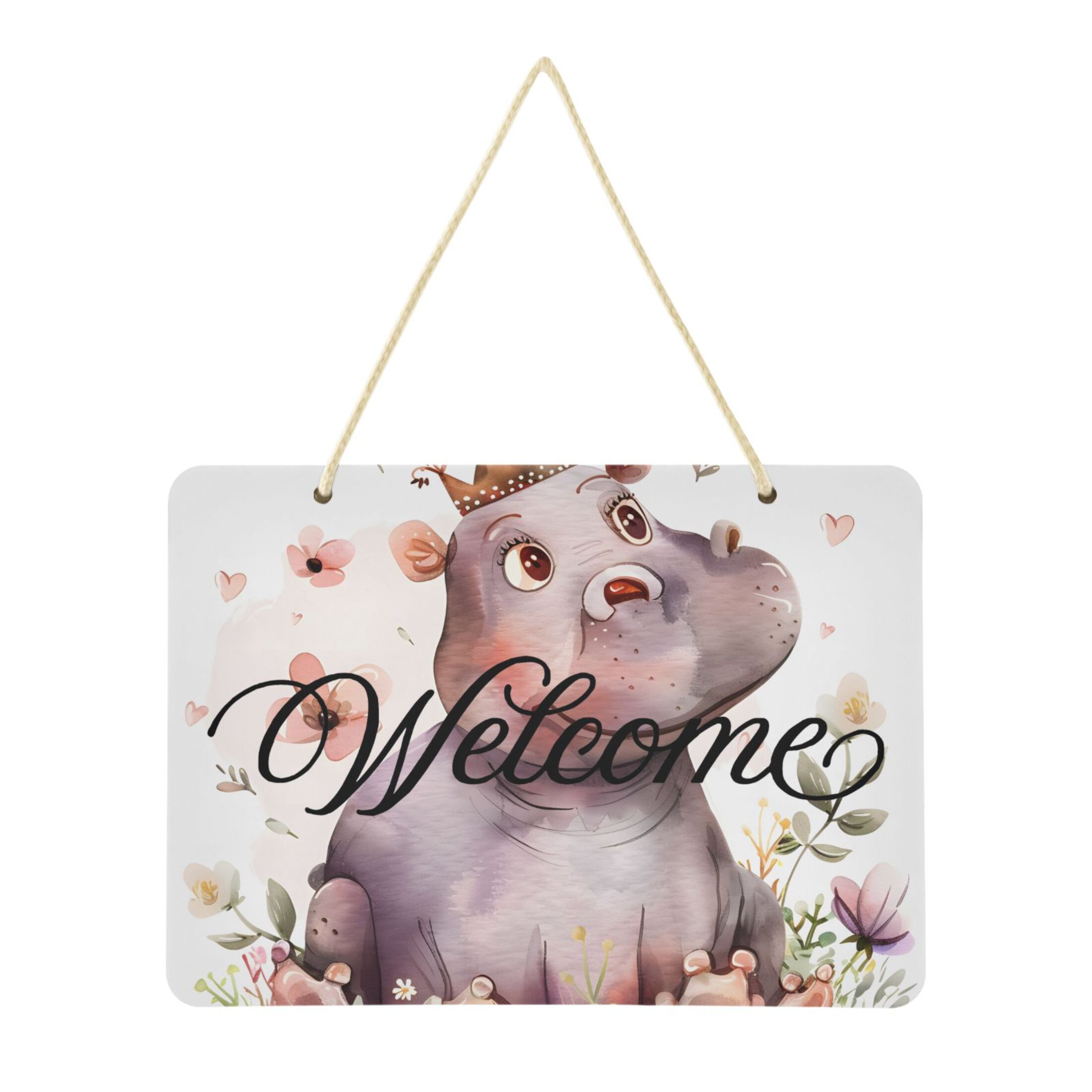 Little Princess Hippo Welcome Sign Front Door PVC 14x10 inch Hanger ...