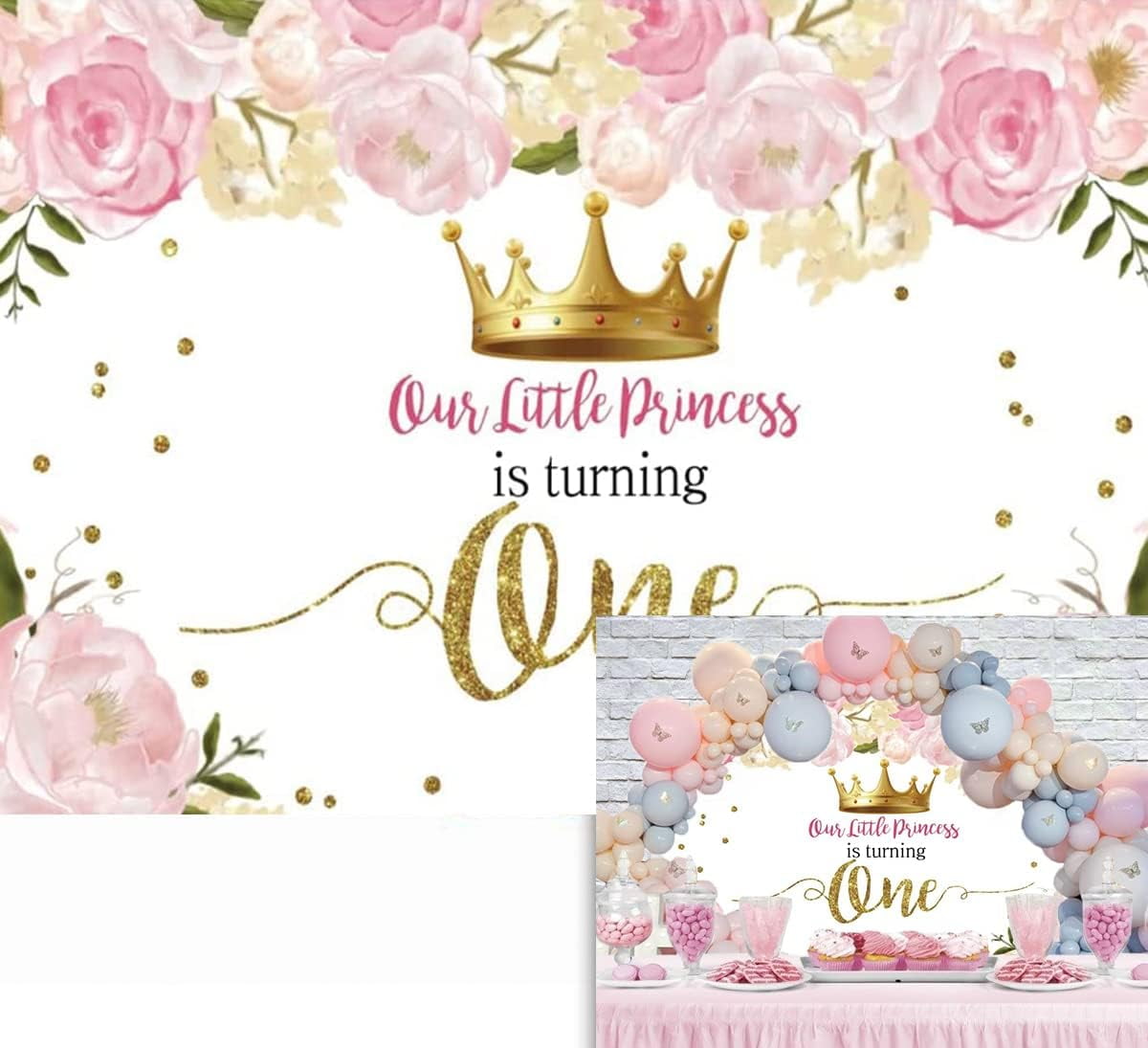 Our Little Princess is Turning One Backdrop for Girls Pink Watercolor ...