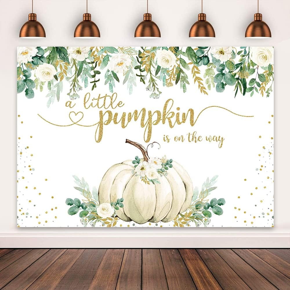 Little Pumpkin Baby Shower Backdrop Greenery White Floral Fall Baby ...