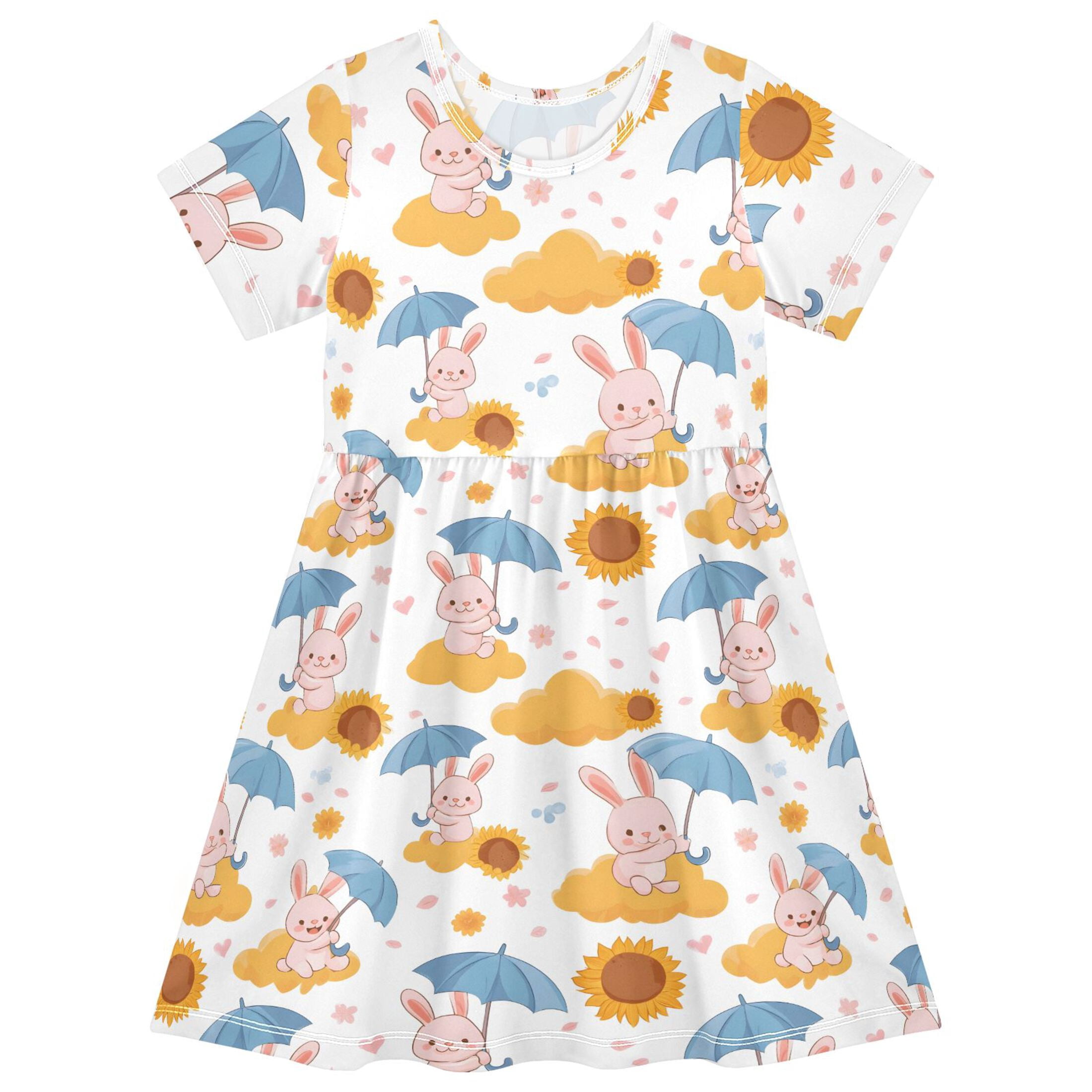 Little Rabbit Umbrella Short Sleeve Dress A-Line Cute Midi Casual ...