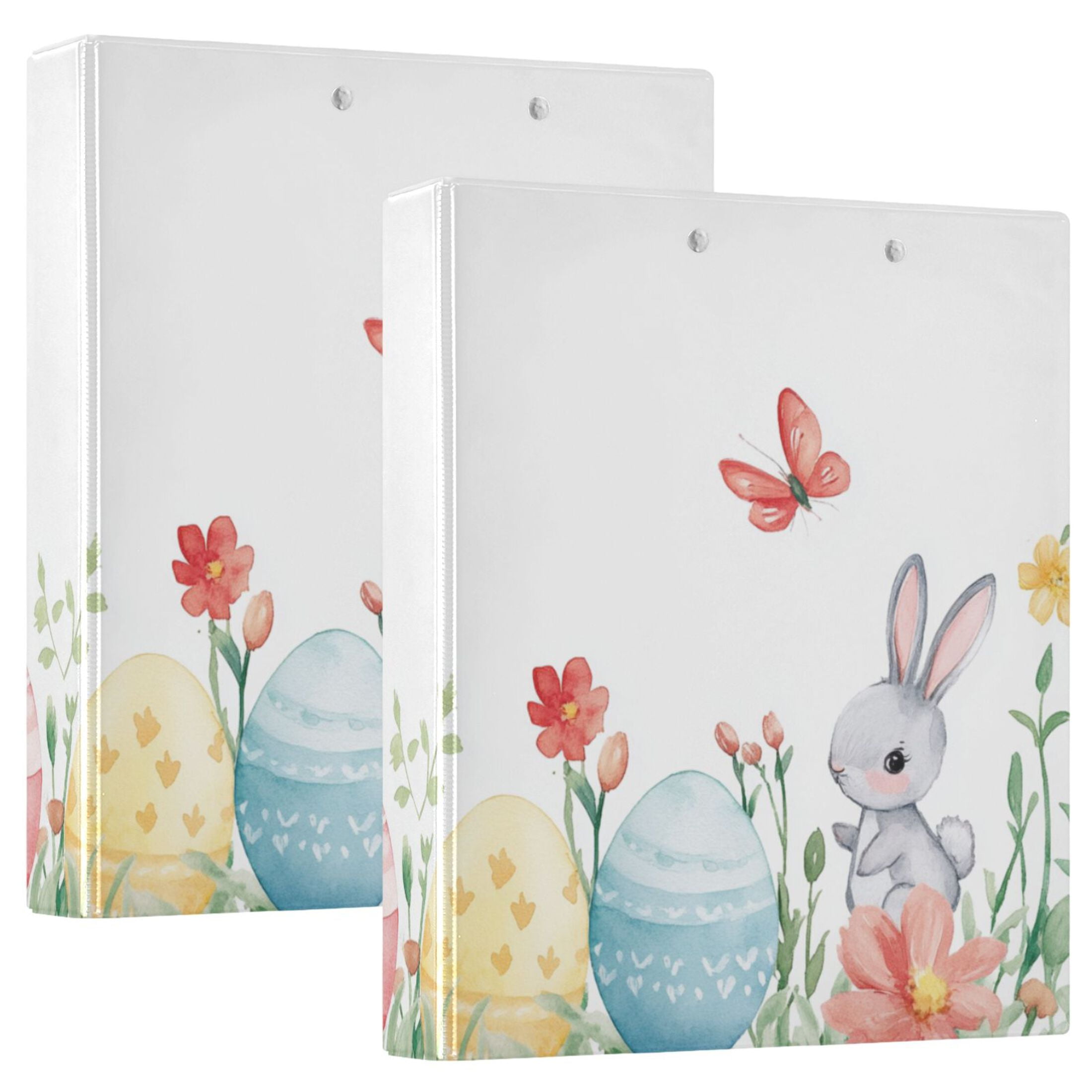 Little Rabbits Easter Eggs Florals Butterflies Round Ring Binder 3 ...