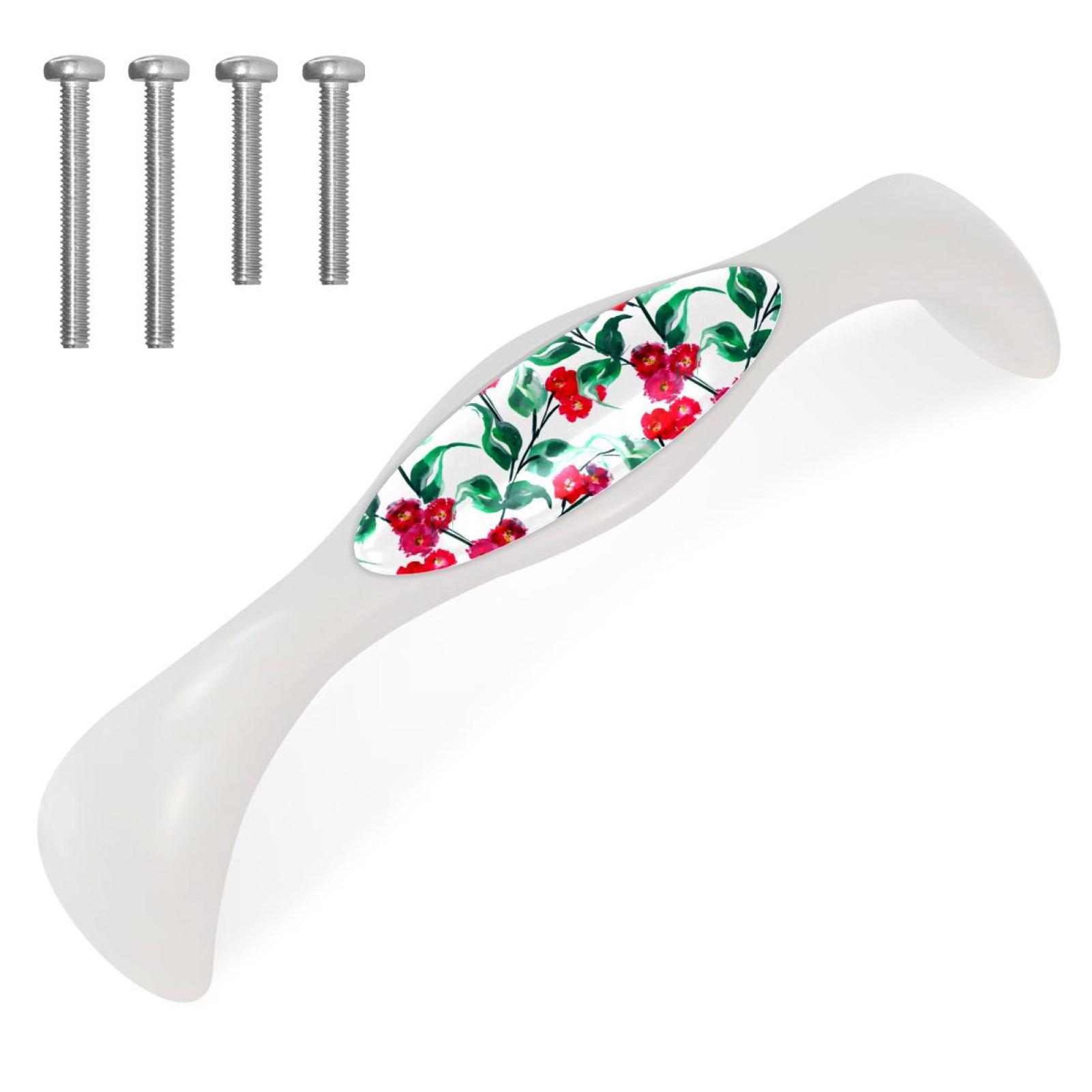 Little Red Flowers Knob 4 Pack Arched Drawer Pulls Crystal Glass White Knobs with Screws for ...