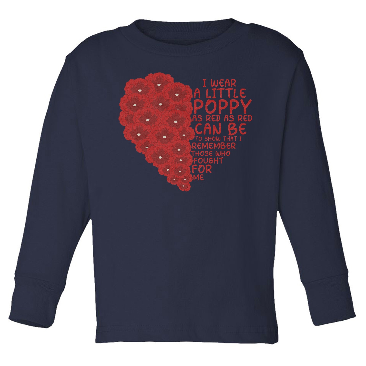 Little Red Poppy Heart - Memorial Day Tribute Toddler Long Sleeve T ...