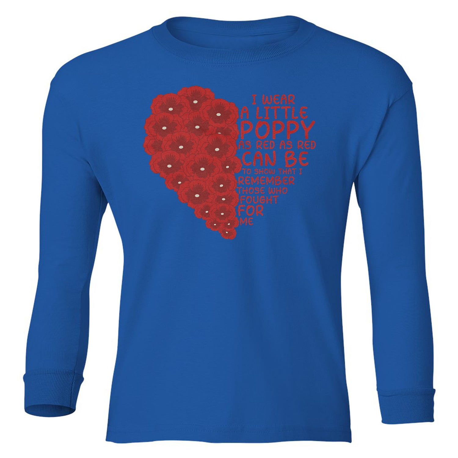 Little Red Poppy Heart - Memorial Day Tribute Youth Long Sleeve T-Shirt ...