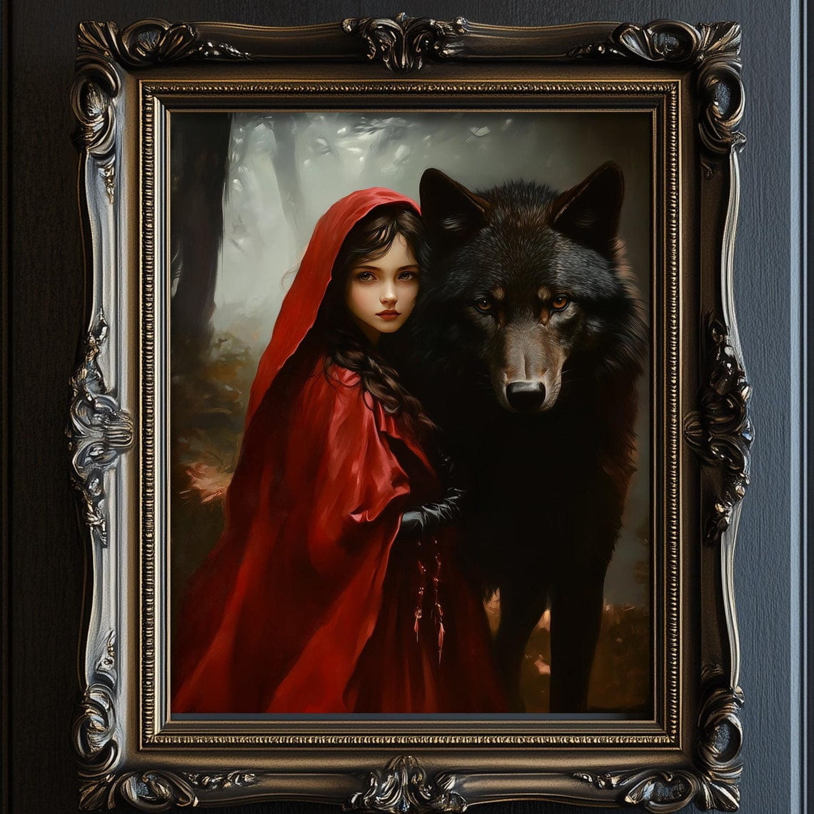 Little Red Riding Hood And The Big Wolf Art Print, Dark Gothic Fantasy ...