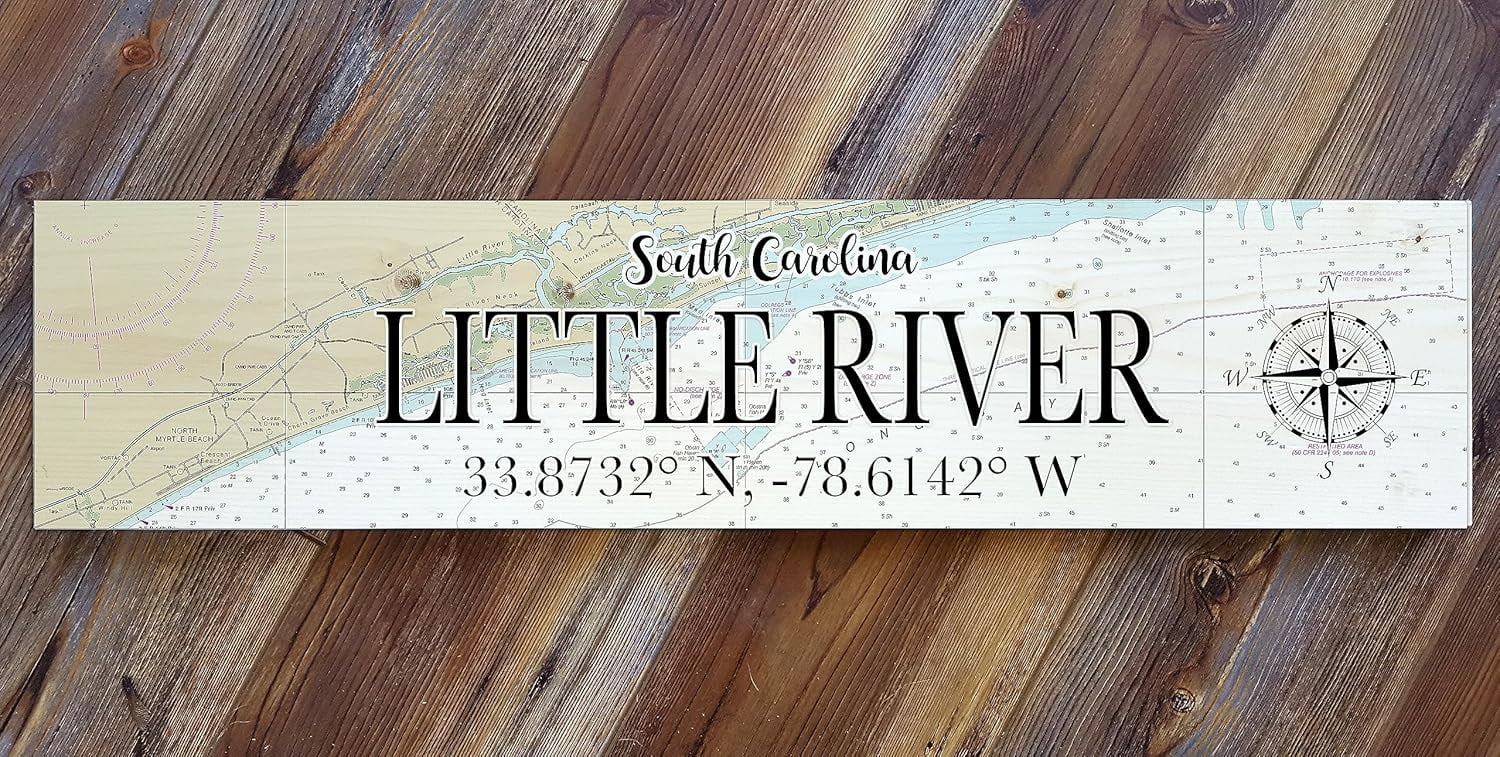 Little River, SC Wood Map City Coordinate Sign Wall Art| 5" X 24 ...