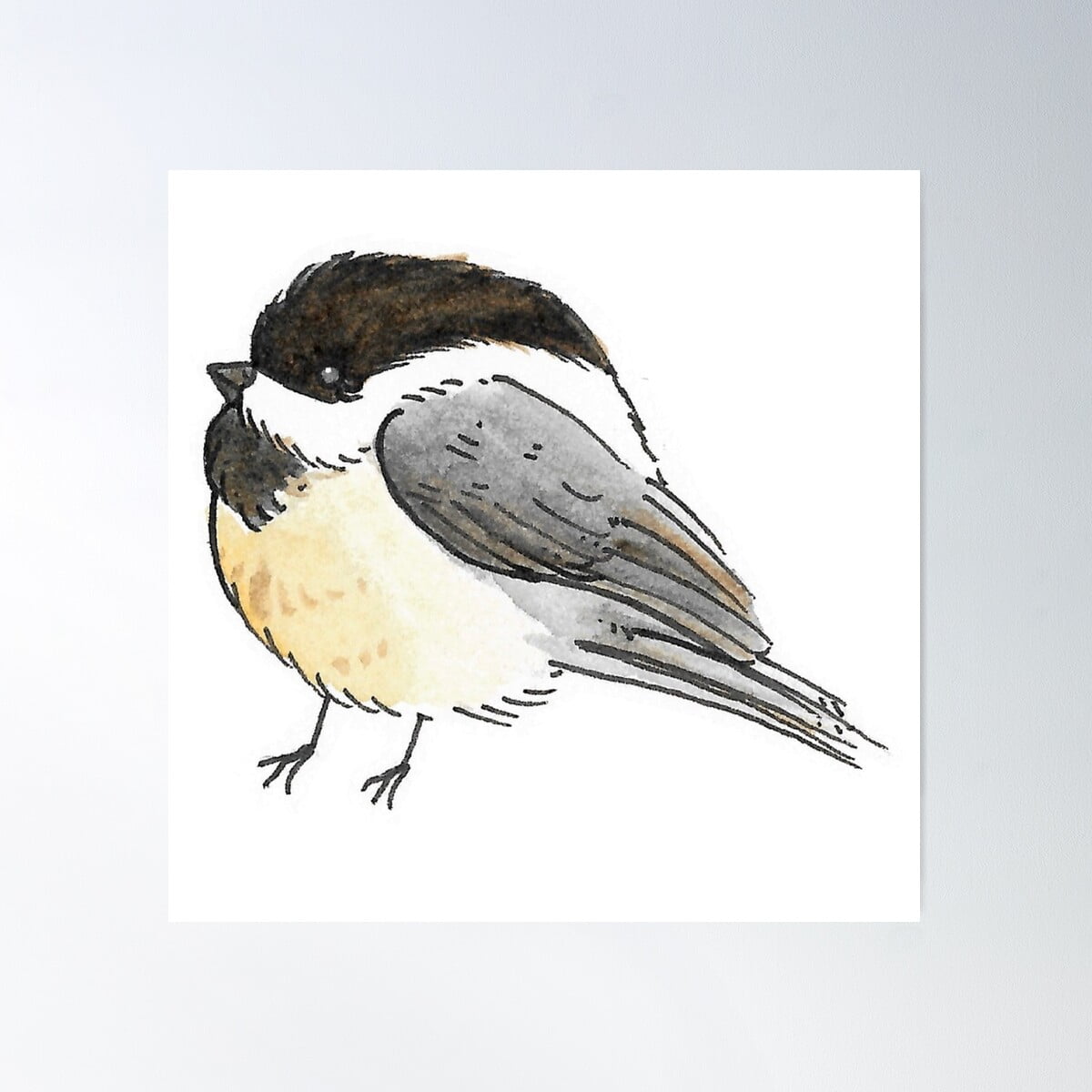 Little Round Chickadee Watercolor Poster Wall Art, Modern Wall Decor ...