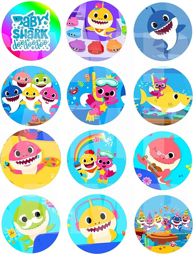 Little Shark for Baby Shower Stickers, Large 2.5” Round Circle DIY ...