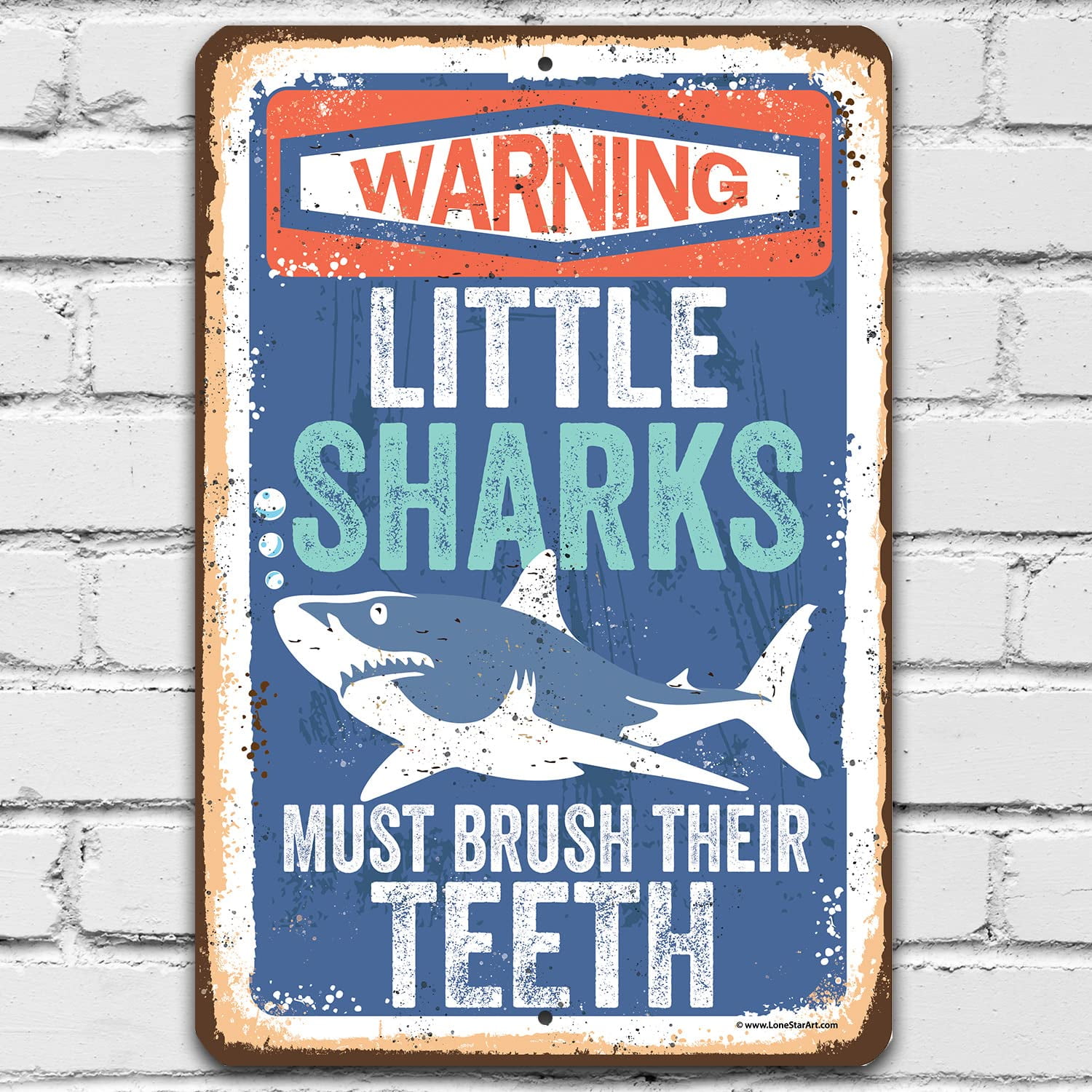 Little Sharks Brush Teeth - Great Bathroom Decor for Kids, Restroom and ...