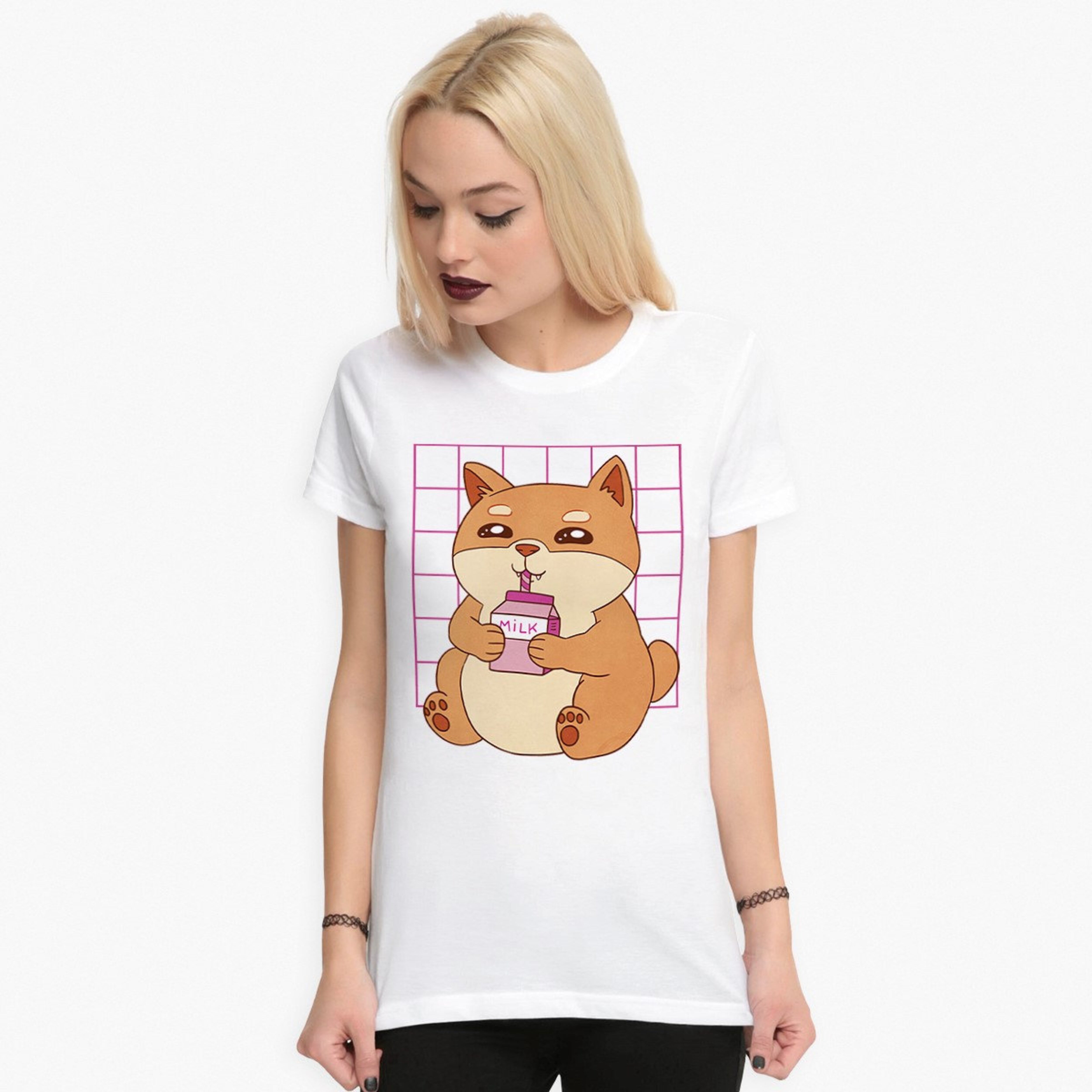 Little Shiba Inu Drink Milk T-Shirt, Men's and Women's Sizes (SHB-89411 ...