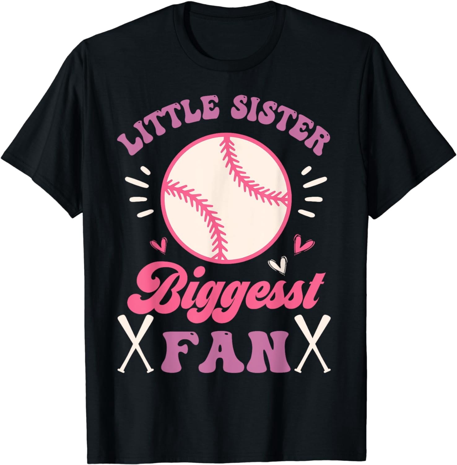 Little Sister Biggest Fan Baseball Bat Softball Womens Girls T-Shirt ...