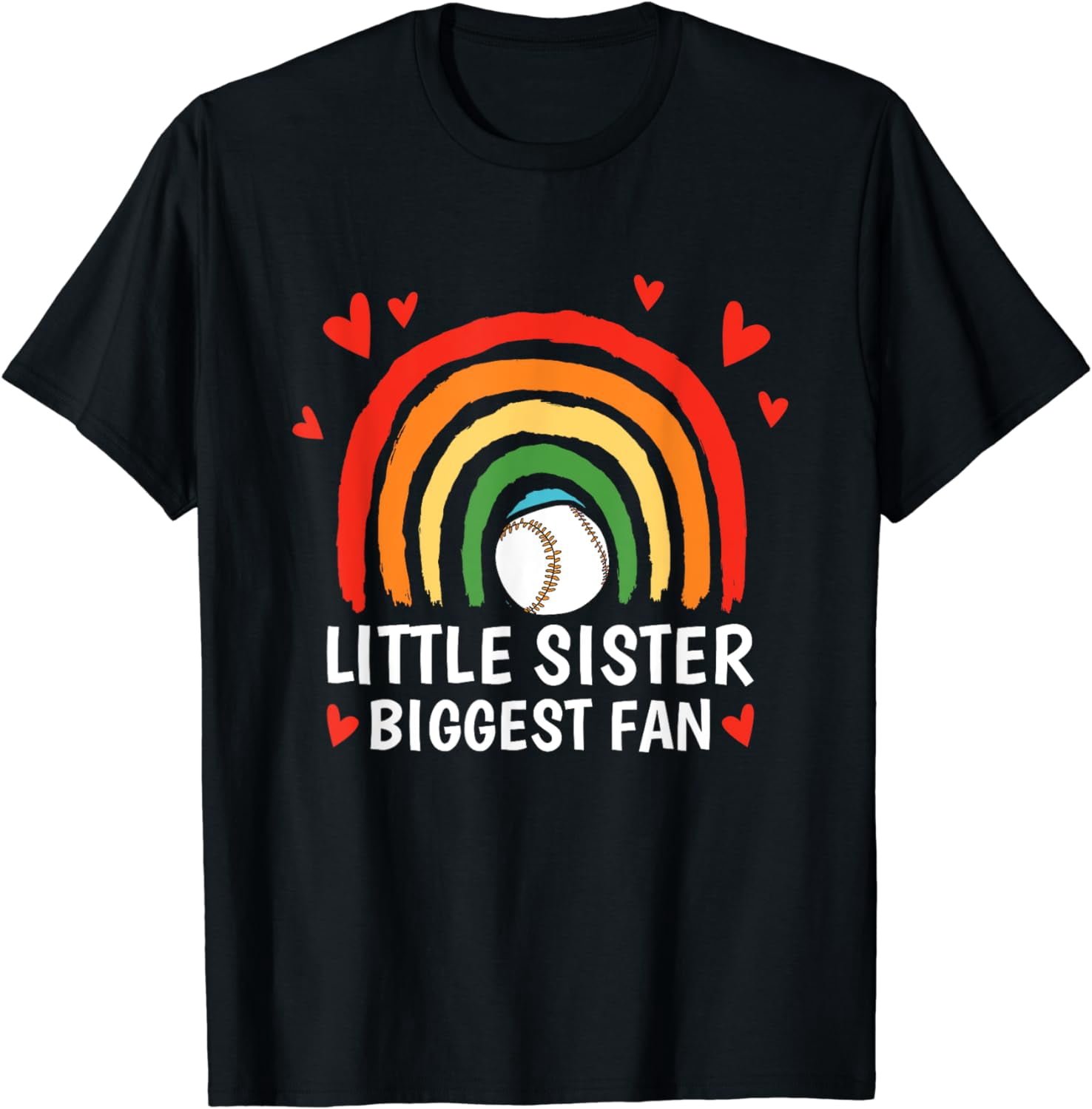 Little Sister Biggest Fan, Baseball Girl Toddler Sister Fan T-Shirt ...