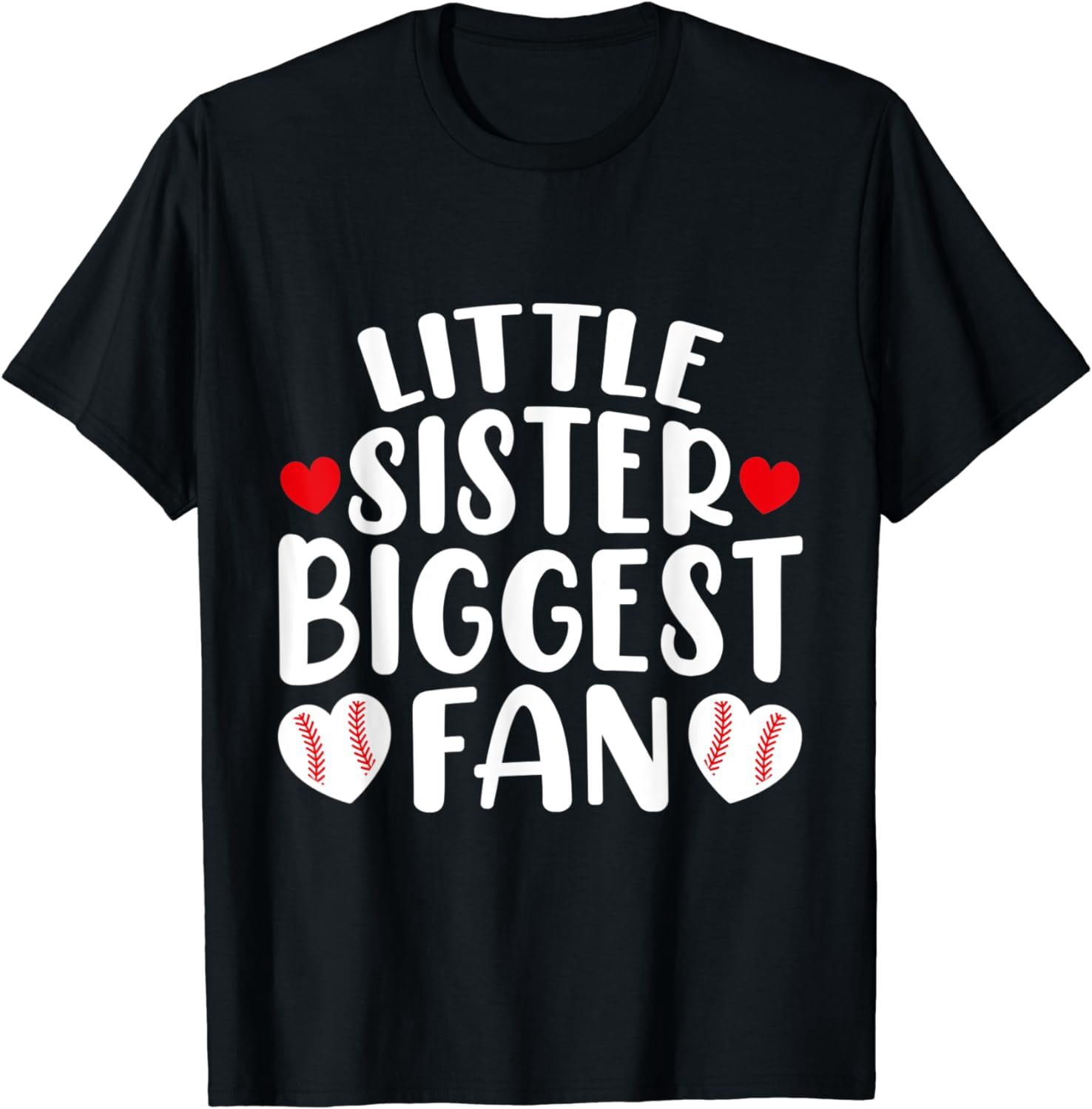 Little Sister Biggest Fan Brother Supporter Baseball Sister T-Shirt ...