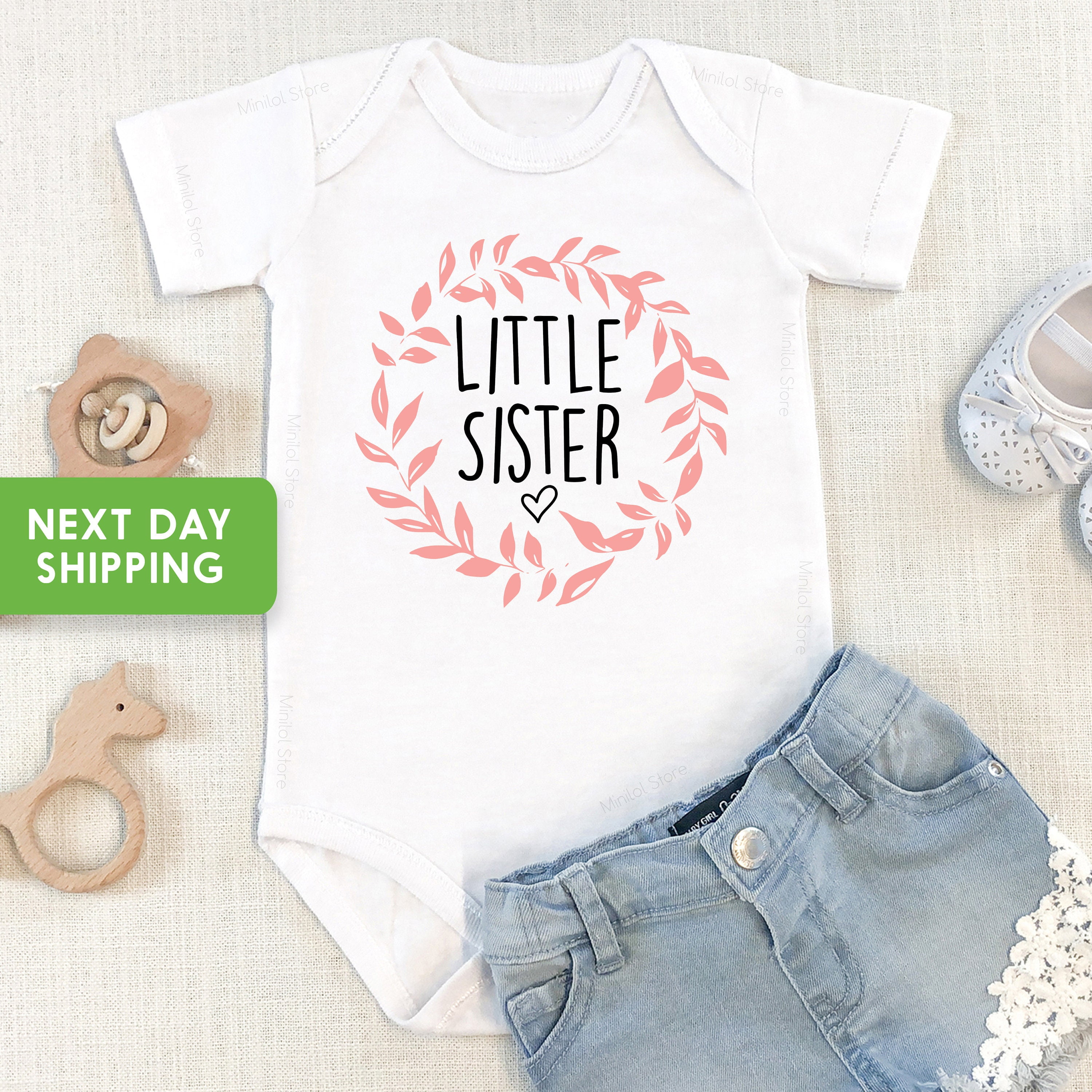 Little Sister Onesie Little Sister Bodysuit Burnt Orange Botanical ...