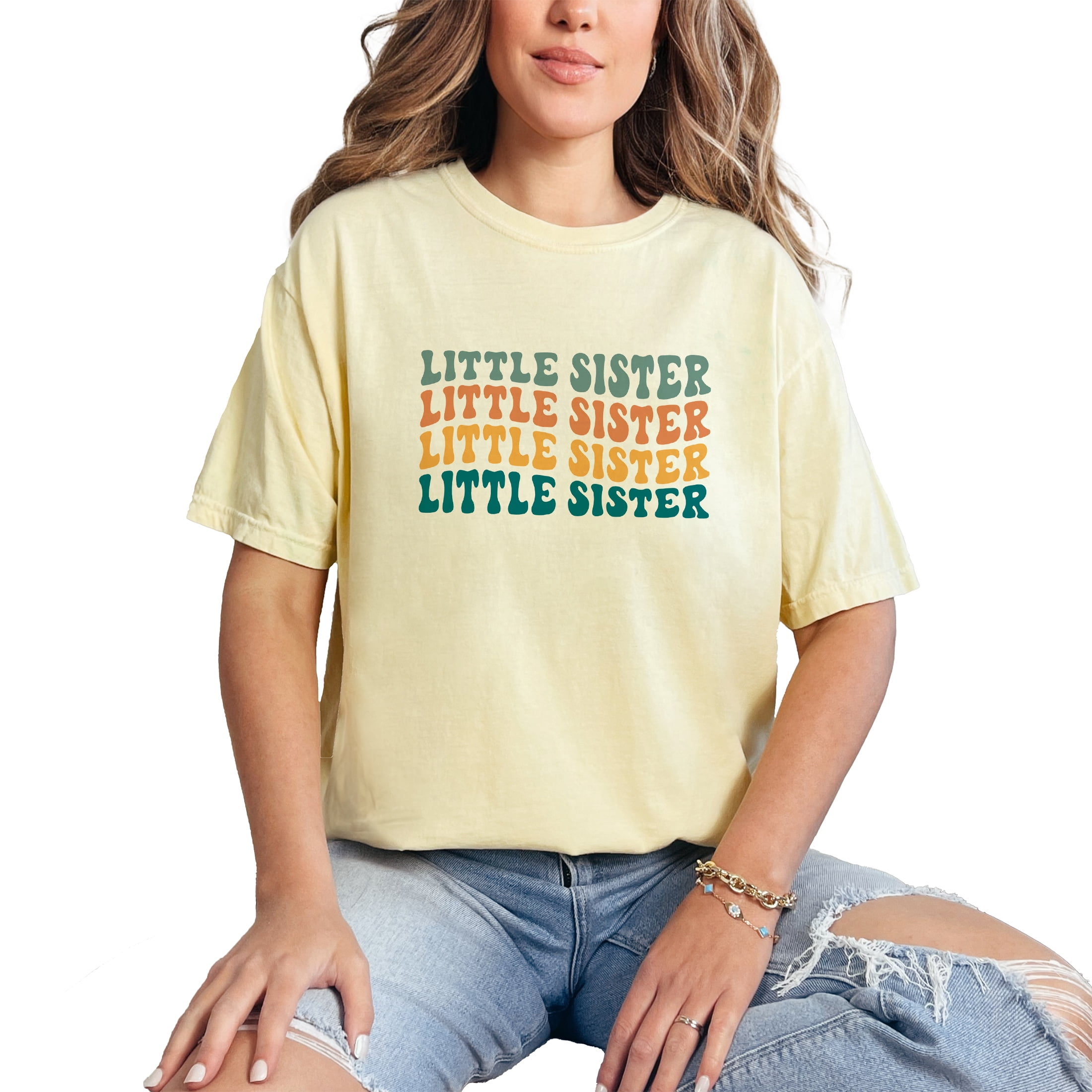 Little Sister, Younger Sibling Themed, Groovy Retro Wavy Text, Butter ...