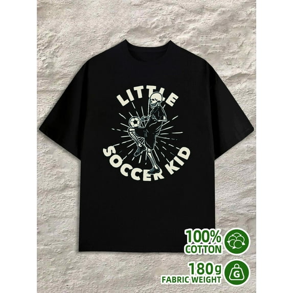 Little Soccer Kid mens black 180G 100% Cotton printed T-shirts ...