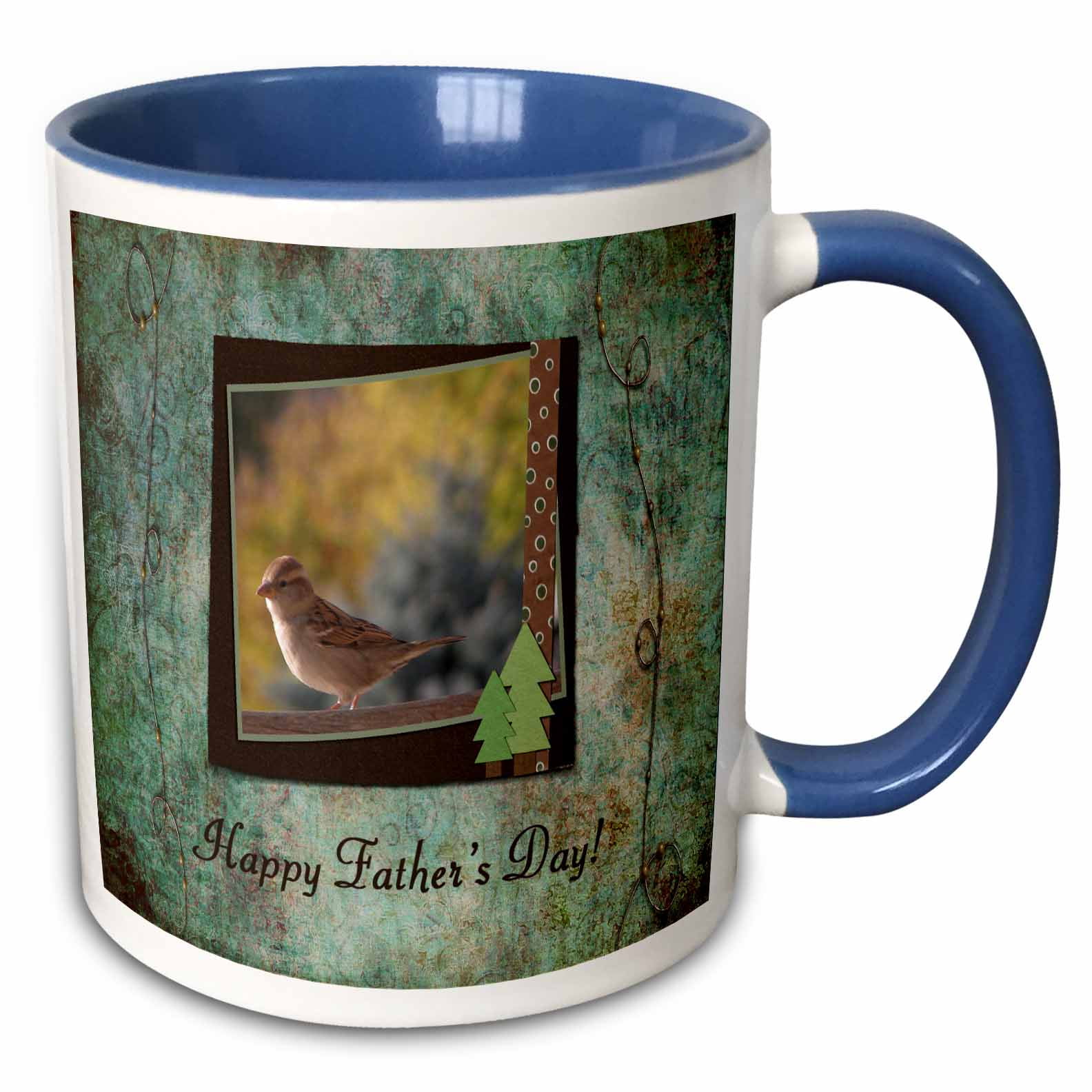 Little Sparrow in Frame Trimmed with Trees and Wire, Fathers Day 15oz ...