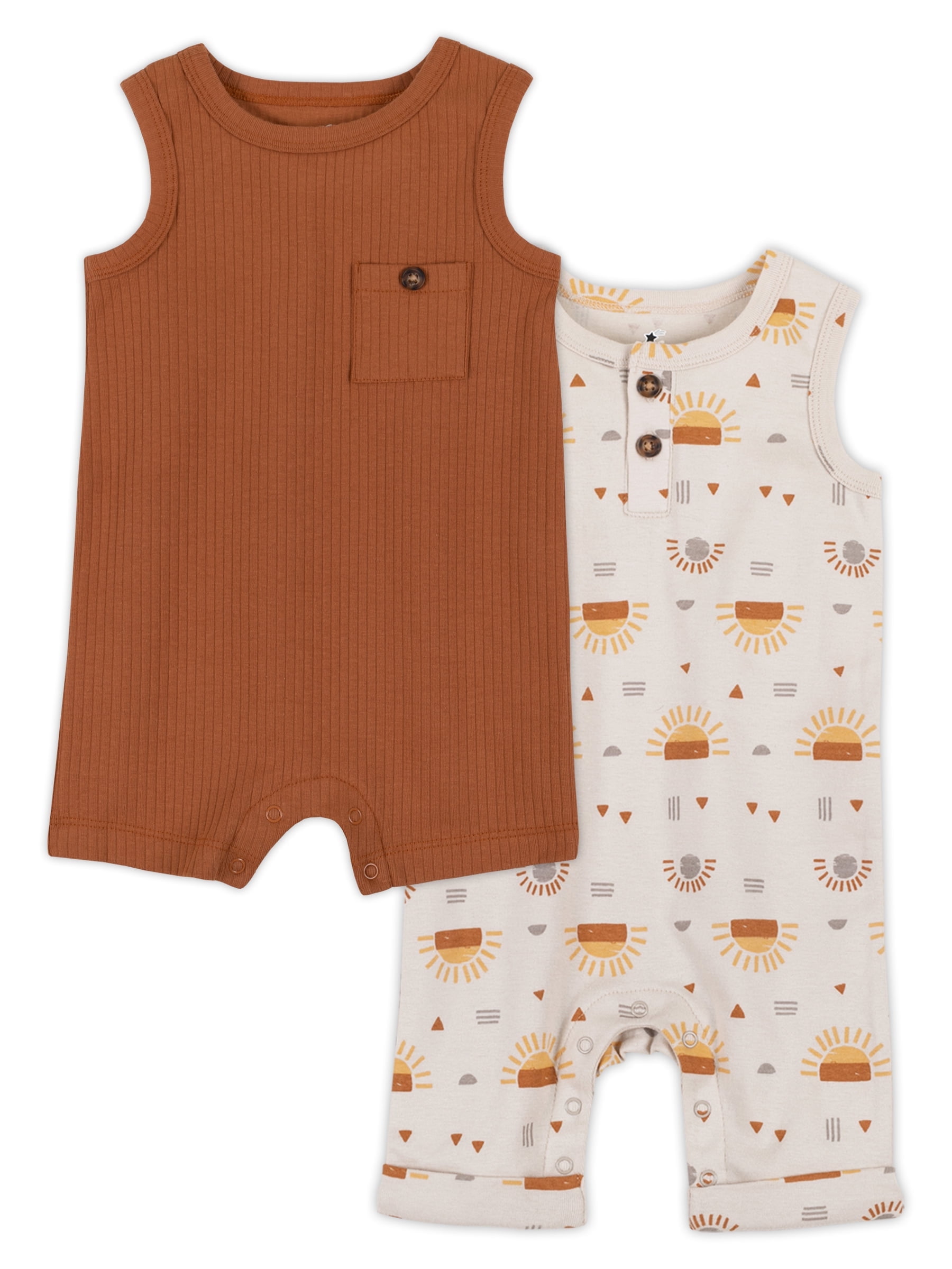 Little Star 100% Organic Cotton 2 Pack Baby Boy Rompers - Walmart.com