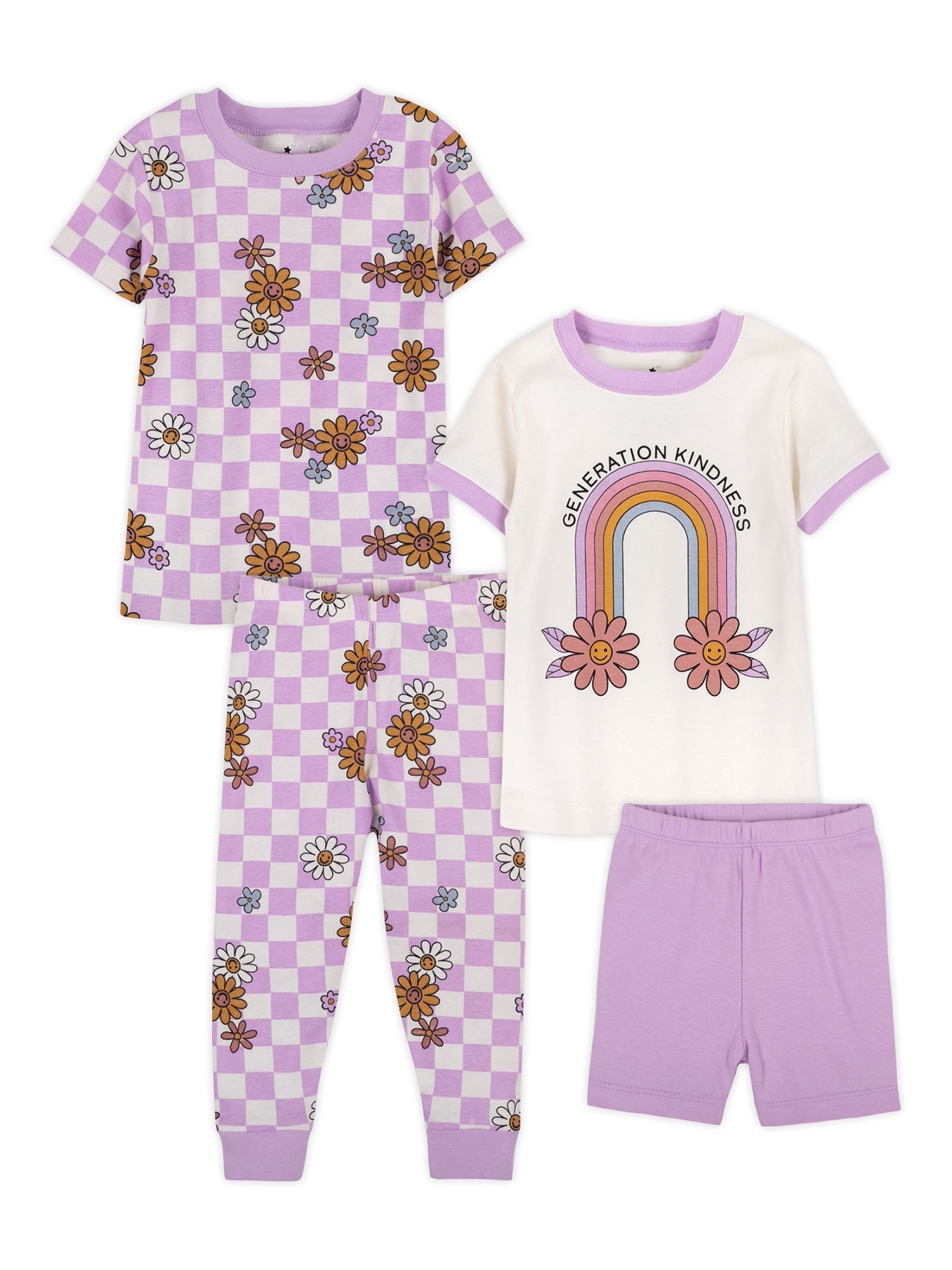 Little Star 100% Organic Cotton 4Pc Toddler Girl Snug Fit Pajamas ...