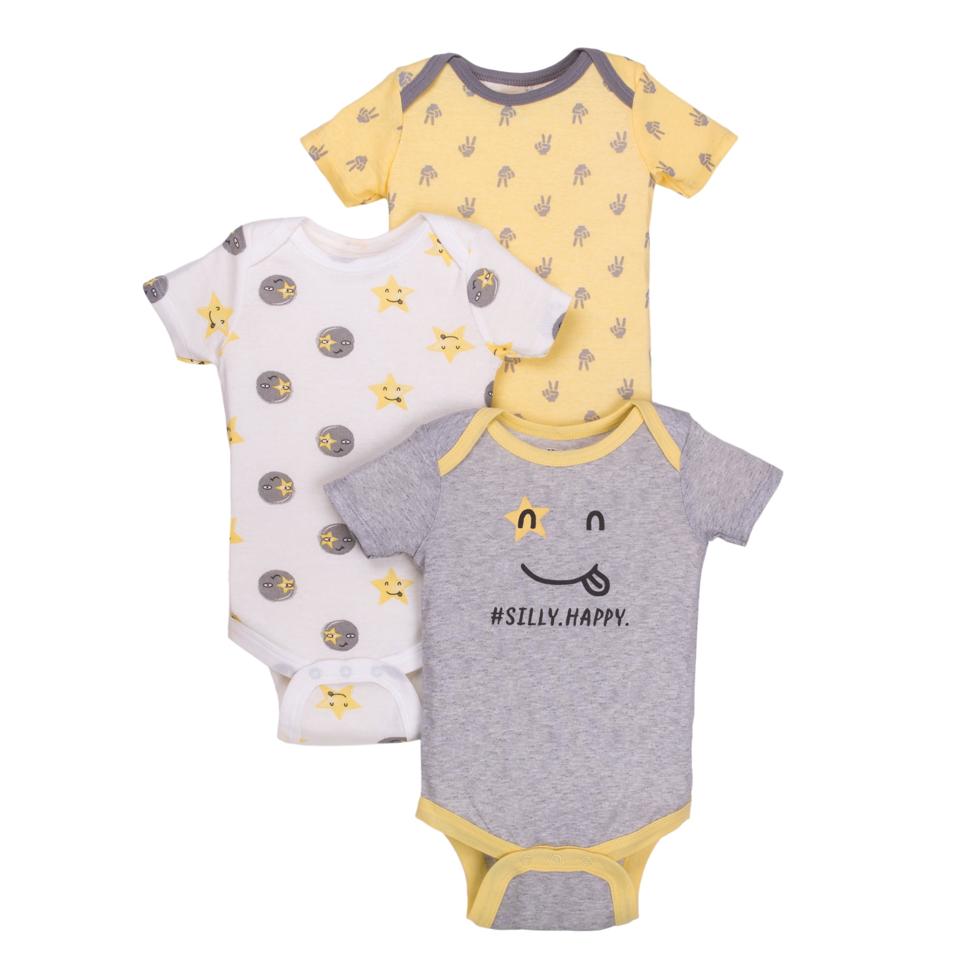 Little Star Organic Baby 3Pk Short Sleeve Bodysuits, Size Newborn-24M ...