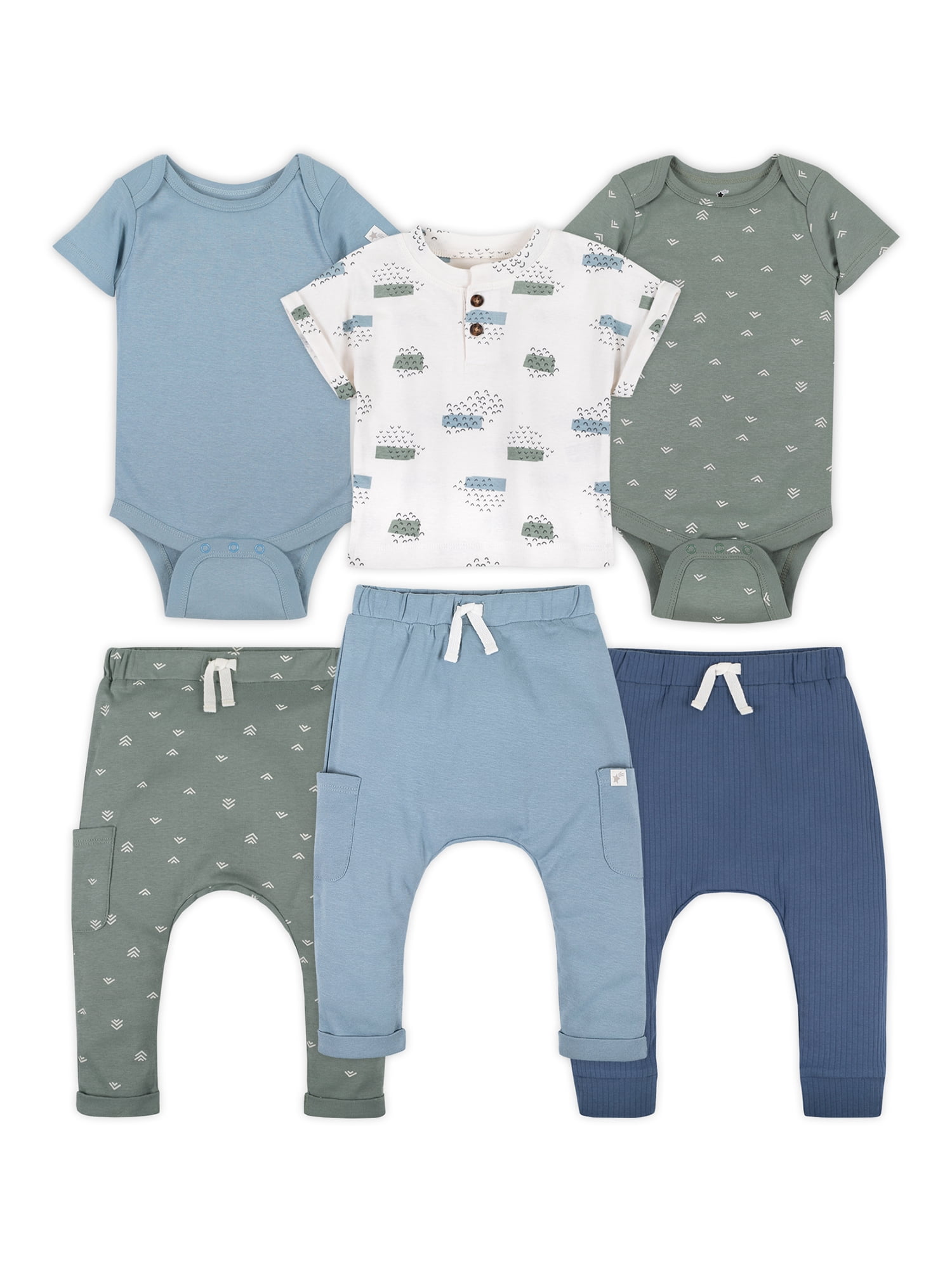 Little Star Organic Baby Boy 6Pc Mix and Match Outfit Set, Arona Blue ...
