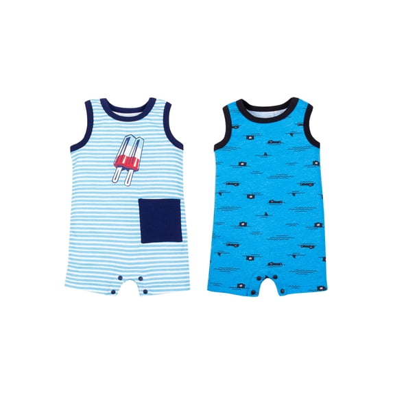 Little Star Organic Baby Boy Cotton Sleeveless Romper, Blue, Newborn, 2 ...