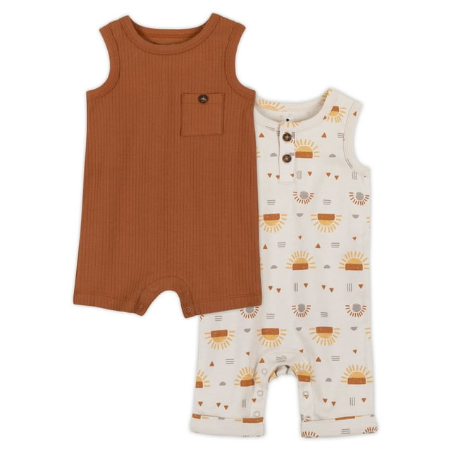 Little Star Organic Baby Boys 2Pk Rompers, Size Newborn-24 Months ...