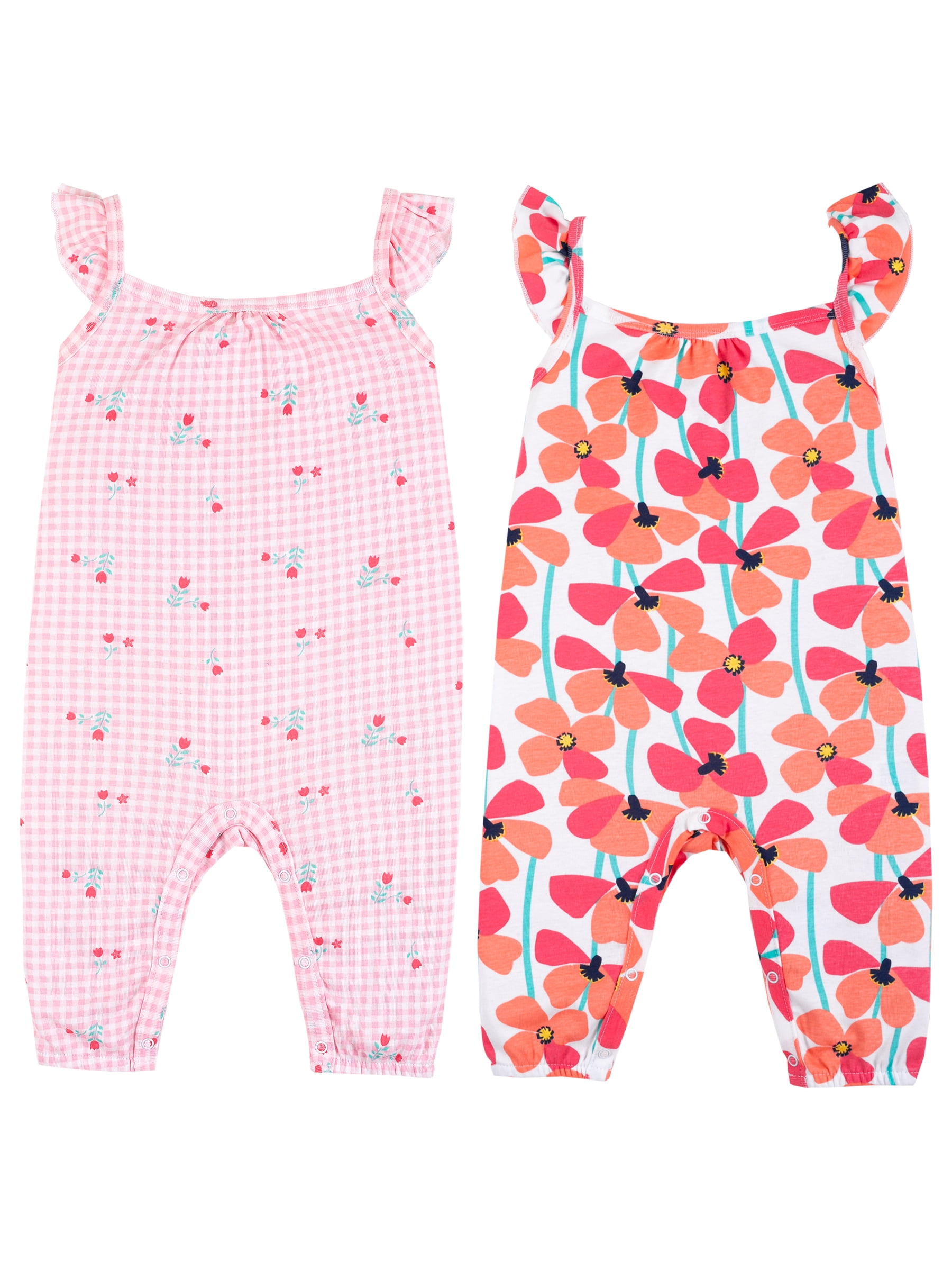 Little Star Organic Baby Girl 2 Pk Flutter Sleeve Rompers, Size Newborn ...