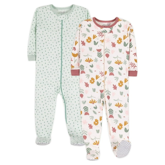Little Star Organic Baby & Toddler Girl 2 Pk Footed Full Zip Snug Fit ...