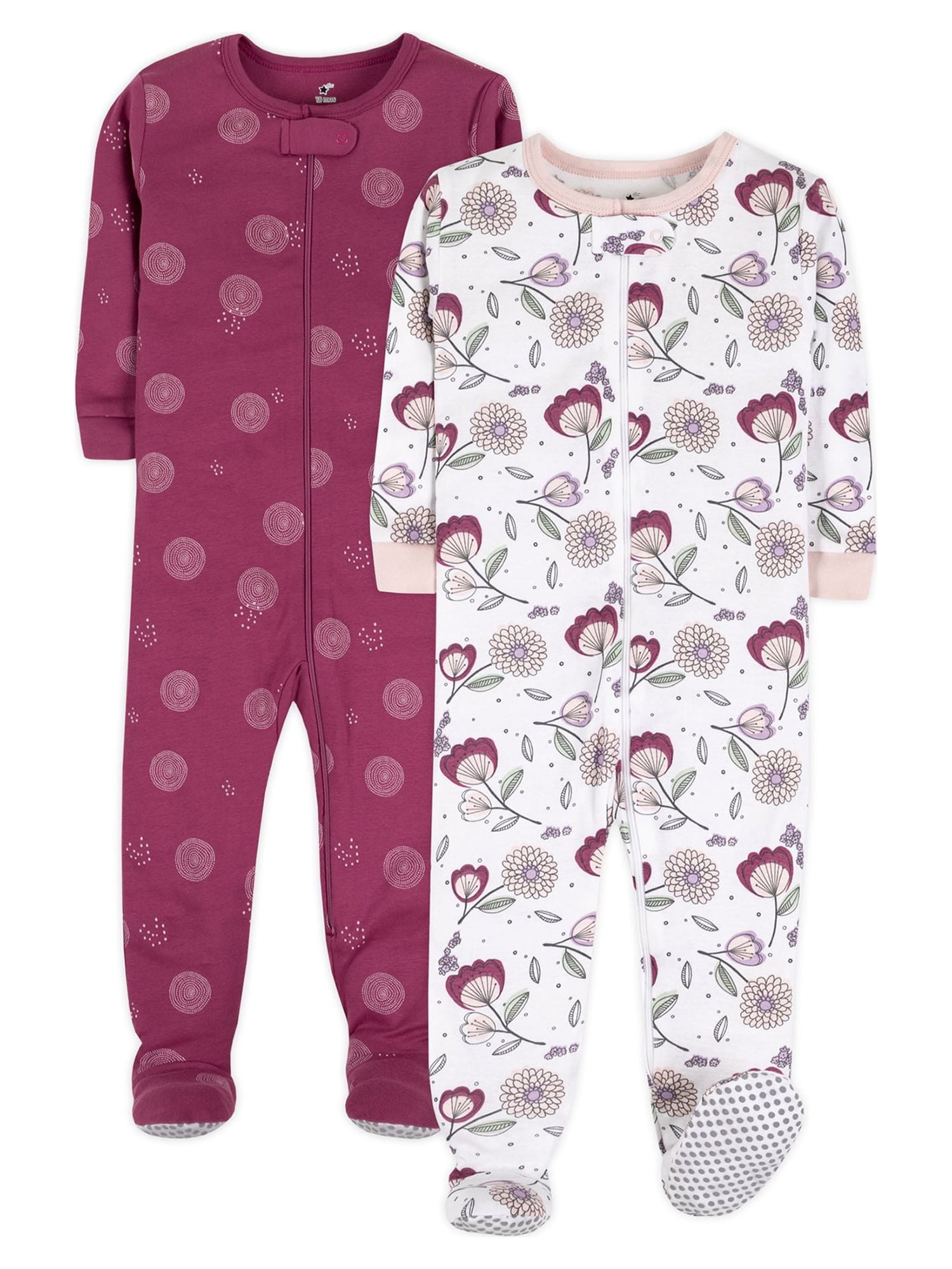 Little Star Organic Zipper Footie PJs, Baby & Toddler Girl 2 Pk Full ...