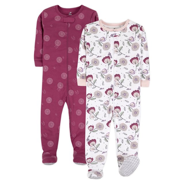 Little Star Organic Baby & Toddler Girl 2 Pk Footed Full Zip Snug Fit ...