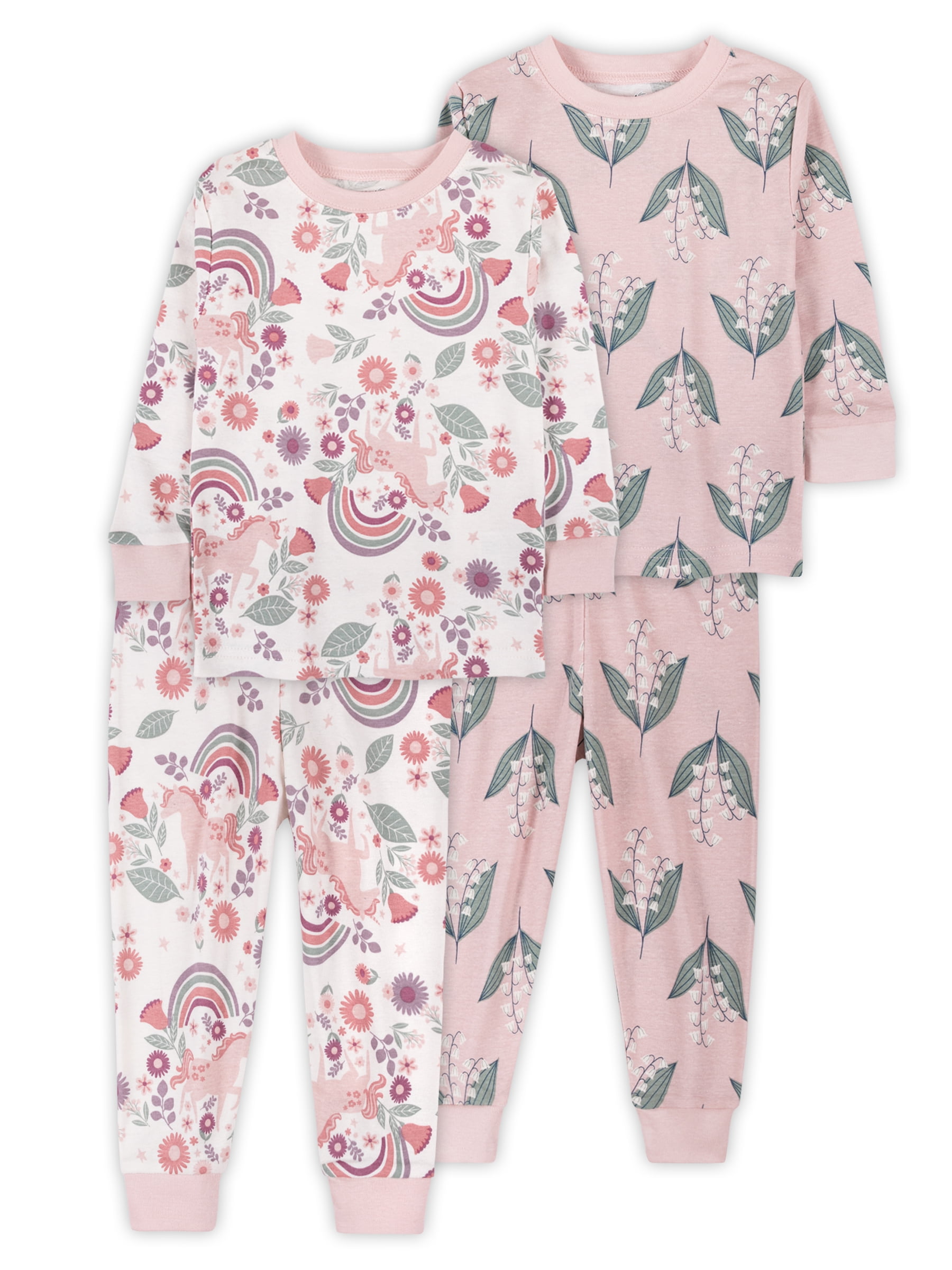 Little Star Organic Toddler Girl Pajama Set, 4-Piece, Sizes 12M-5T ...