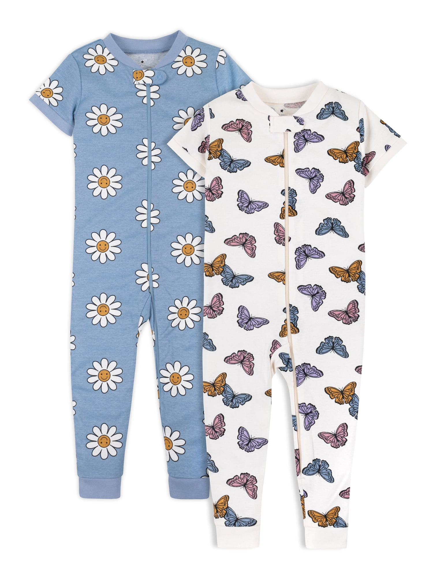 Little Star Organic Baby & Toddler Girl Short Sleeve Footless One-Piece, 2-Pack, Sizes 9M-5T ...