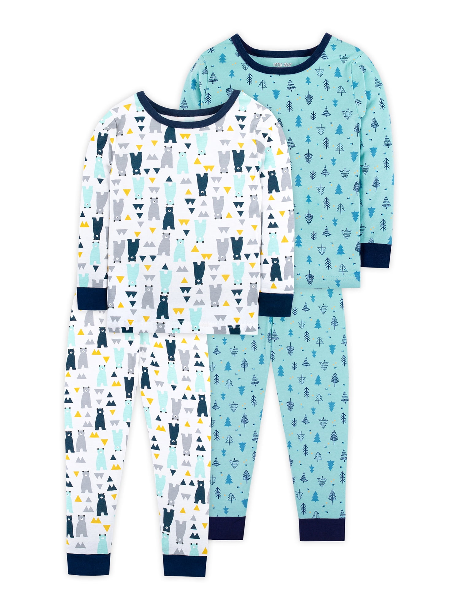 Little Star Organic Long Sleeve Snug Fit Pajamas, 4pc Set (Baby Boys ...