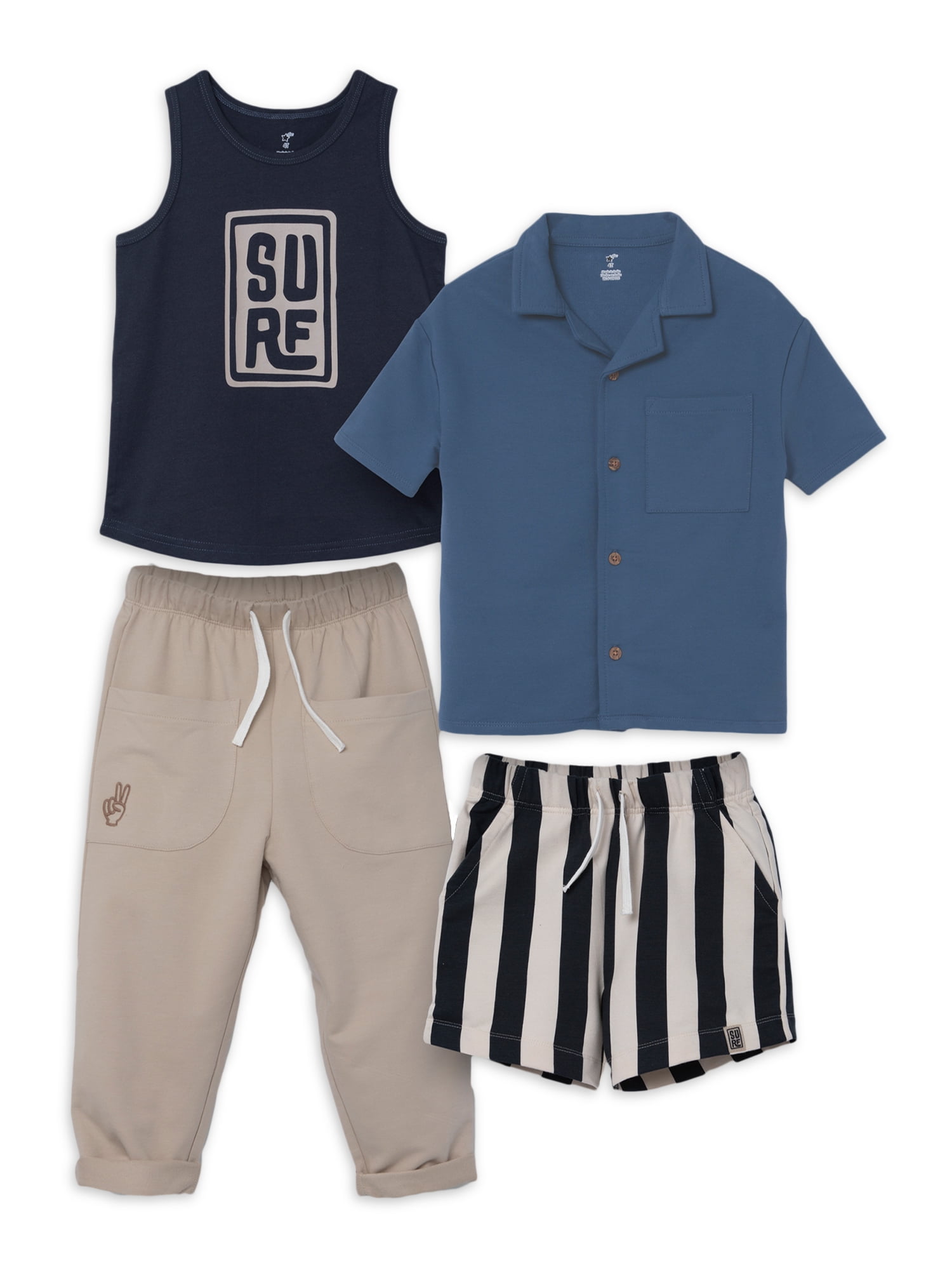 Little Star Organic Toddler Boys 4Pc Mix & Match Set, Cotton, Sizes 12M ...