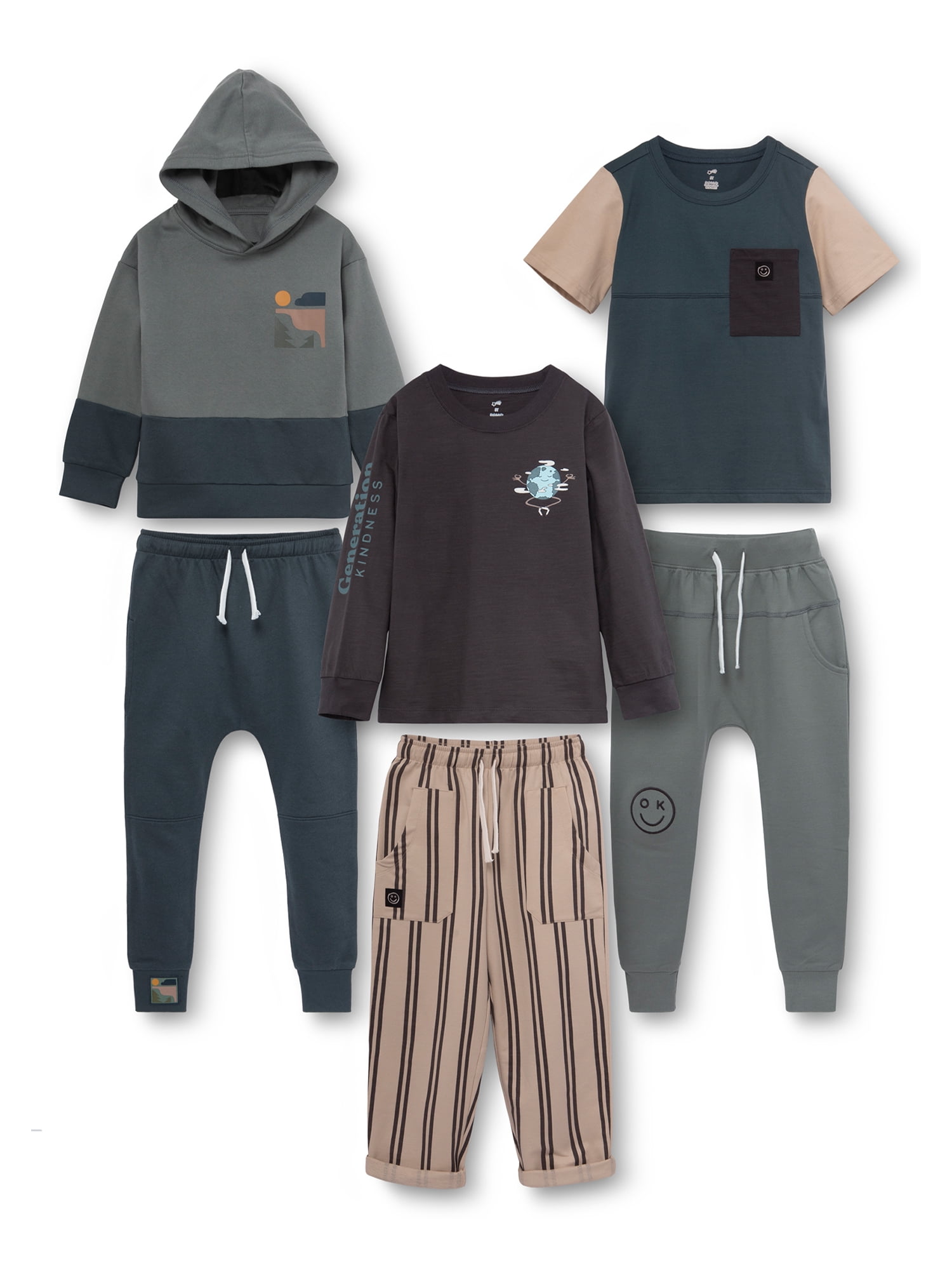 Little Star Organic Toddler Boys' 6pc Mix & Match Outfit Set, Sizes 12M ...