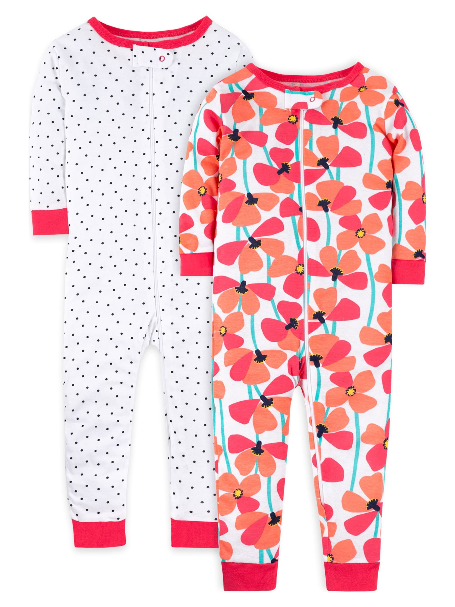 Little Star Organic Toddler Girl 2Pk Footless Stretchie Pajamas, Size ...