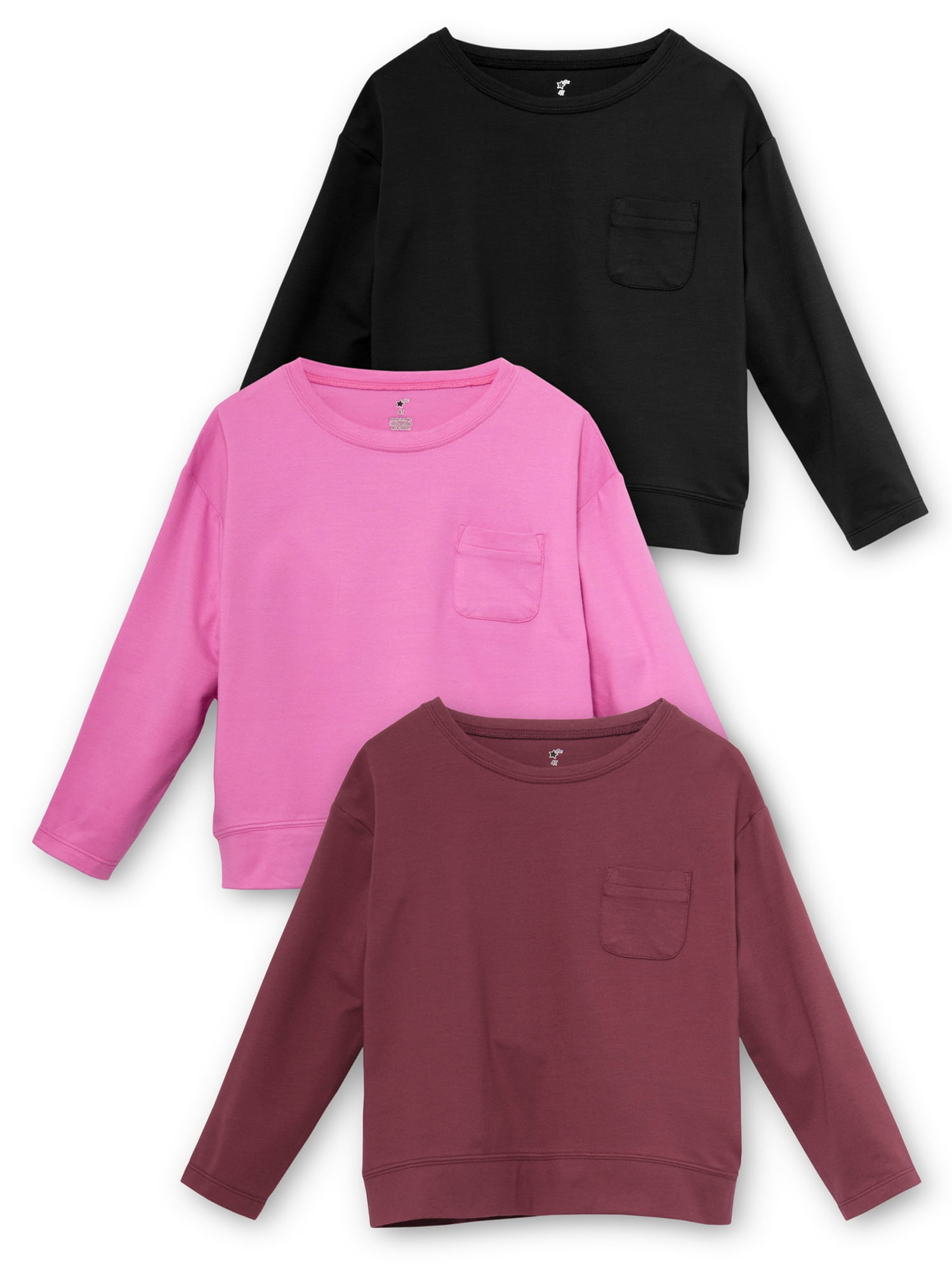 Little Star Organic Toddler Girls Long Sleeve T-Shirts, 3-Pack, Sizes ...