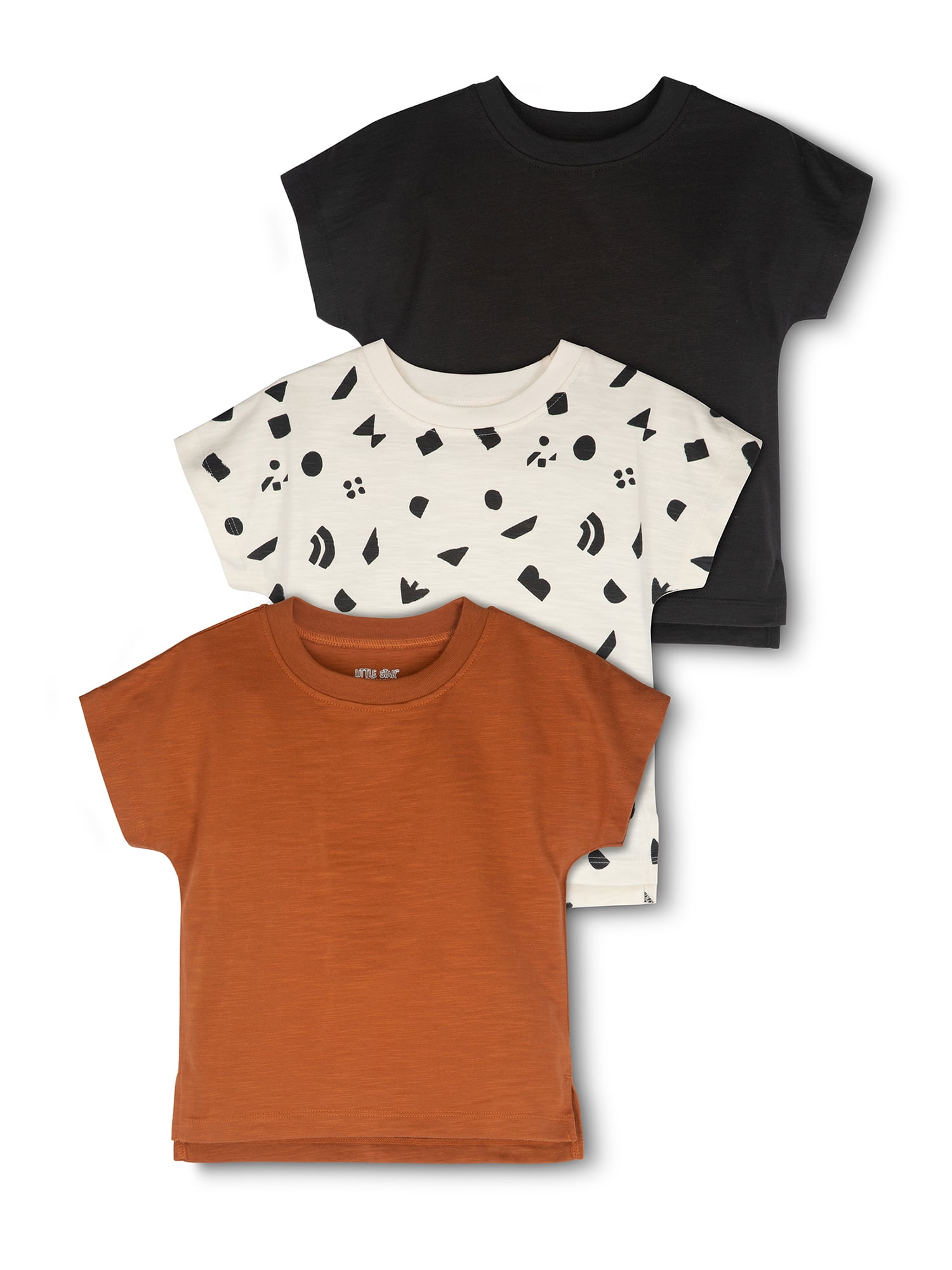 Little Star Organic Toddler Unisex 3 Pk Short Sleeve Boxy Tees, Size 12 ...