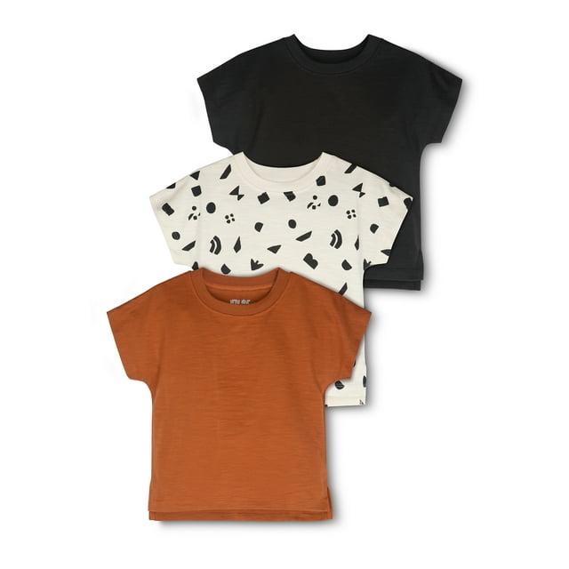 Little Star Organic Toddler Unisex 3 Pk Short Sleeve Boxy Tees, Size 12 ...