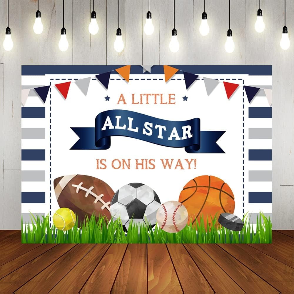 A Little All Star is On His Way Baby Shower Backdrop Boys Sports ...