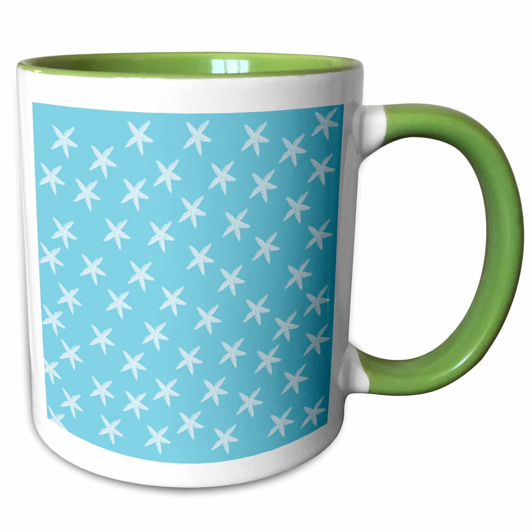 Little Starfish beach theme art in aqua and white 11oz Two-Tone Green ...