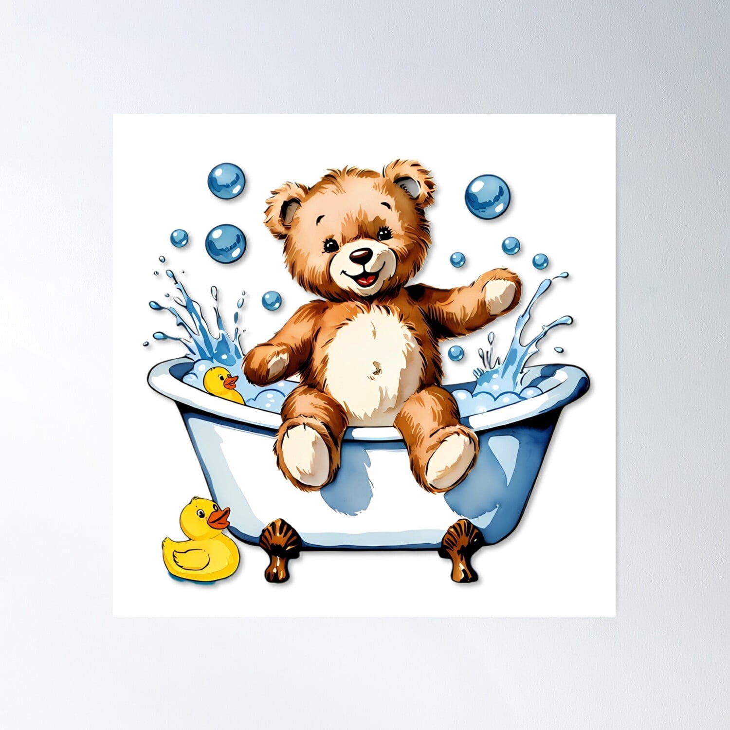 Little Teddy Bear Is Having Fun Taking A Bath In The Bathtub Poster ...