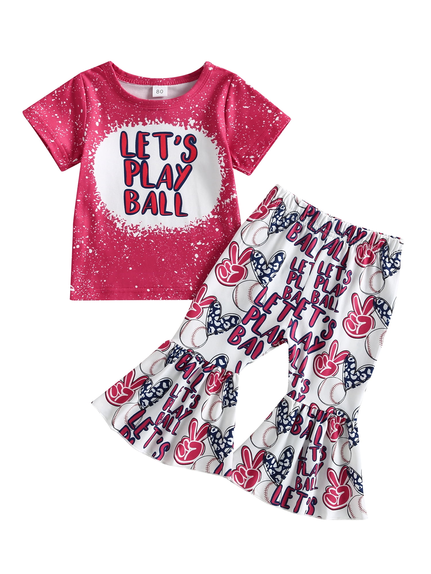 Little Toddler Baby Girl Letter Short Sleeve T-Shirt Tops Floral Flared Bell-Bottom Pants Set ...