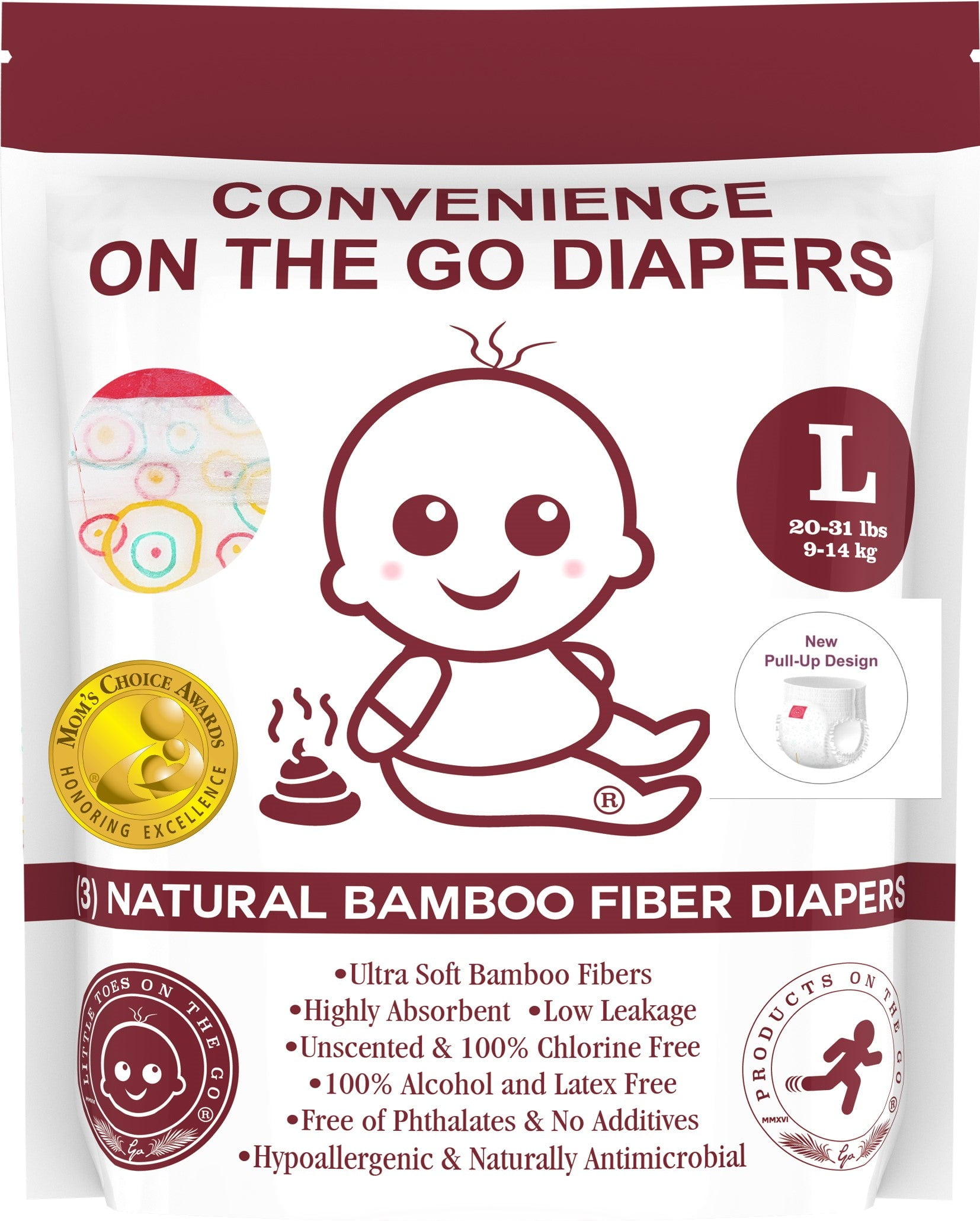 Little Toes On The Go Natural Disposable Bamboo Viscose Pull-Ups, 3 ...
