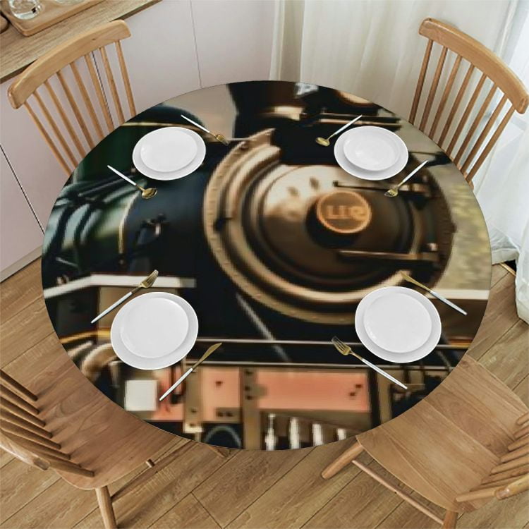 Little Train Print Round Tablecloth,WashableTable Cloth Decorative ...