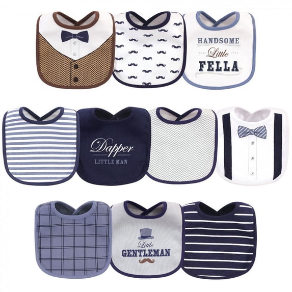 Little Treasure Baby Boy Cotton Bibs 10pk, Handsome Fella, One Size ...